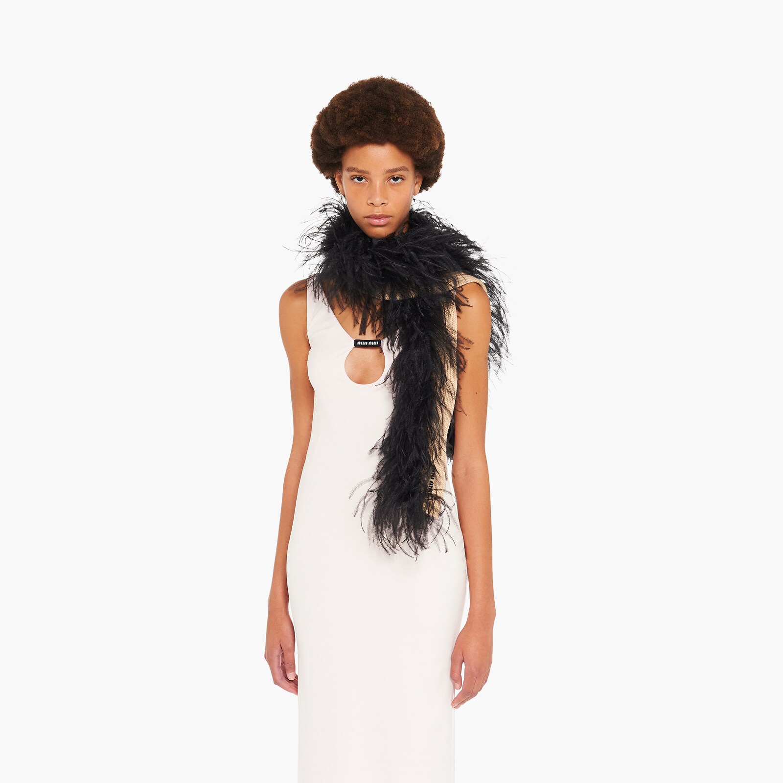 Albino White Cashmere Scarf With Feathers | Miu Miu
