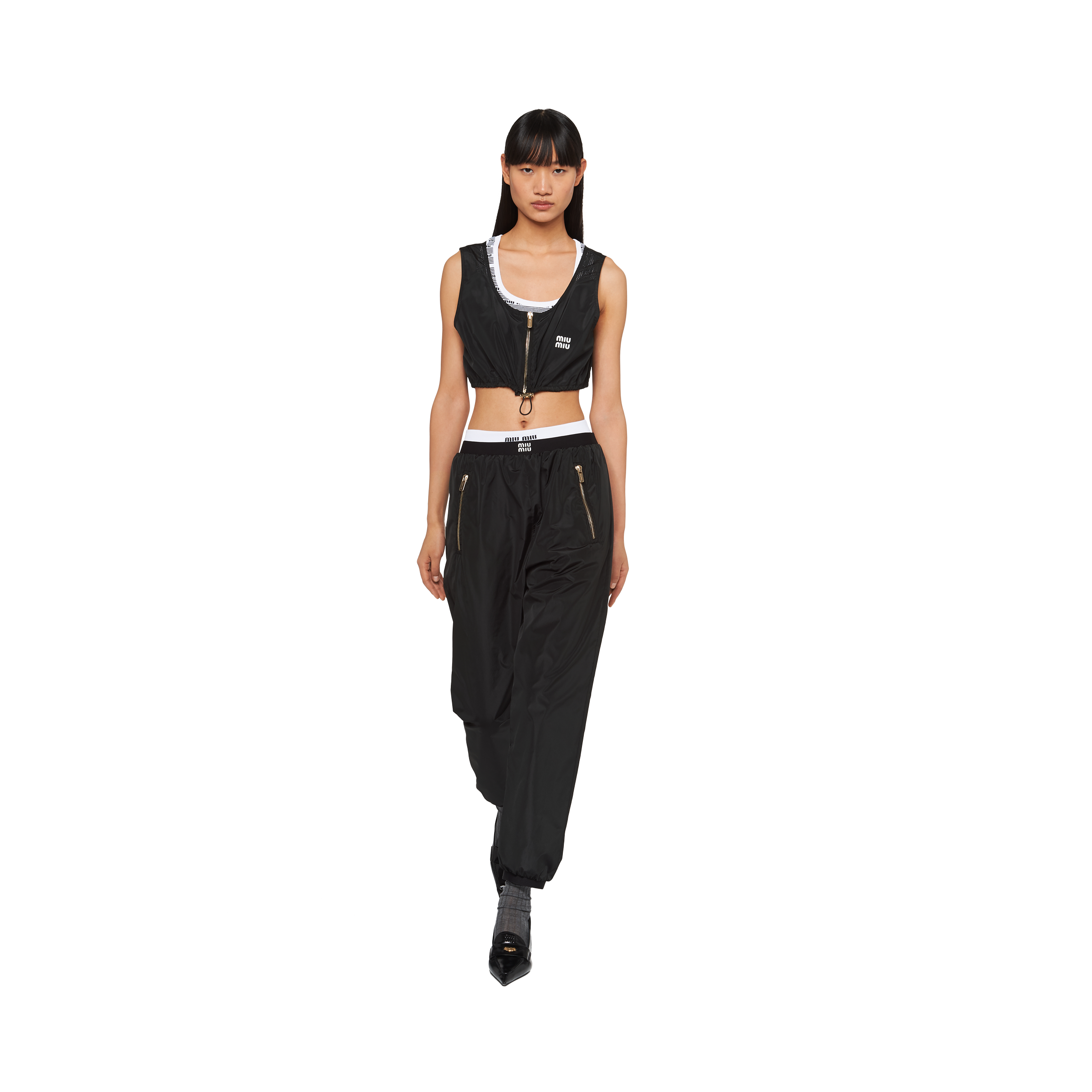 Black Technical Silk Joggers | Miu Miu