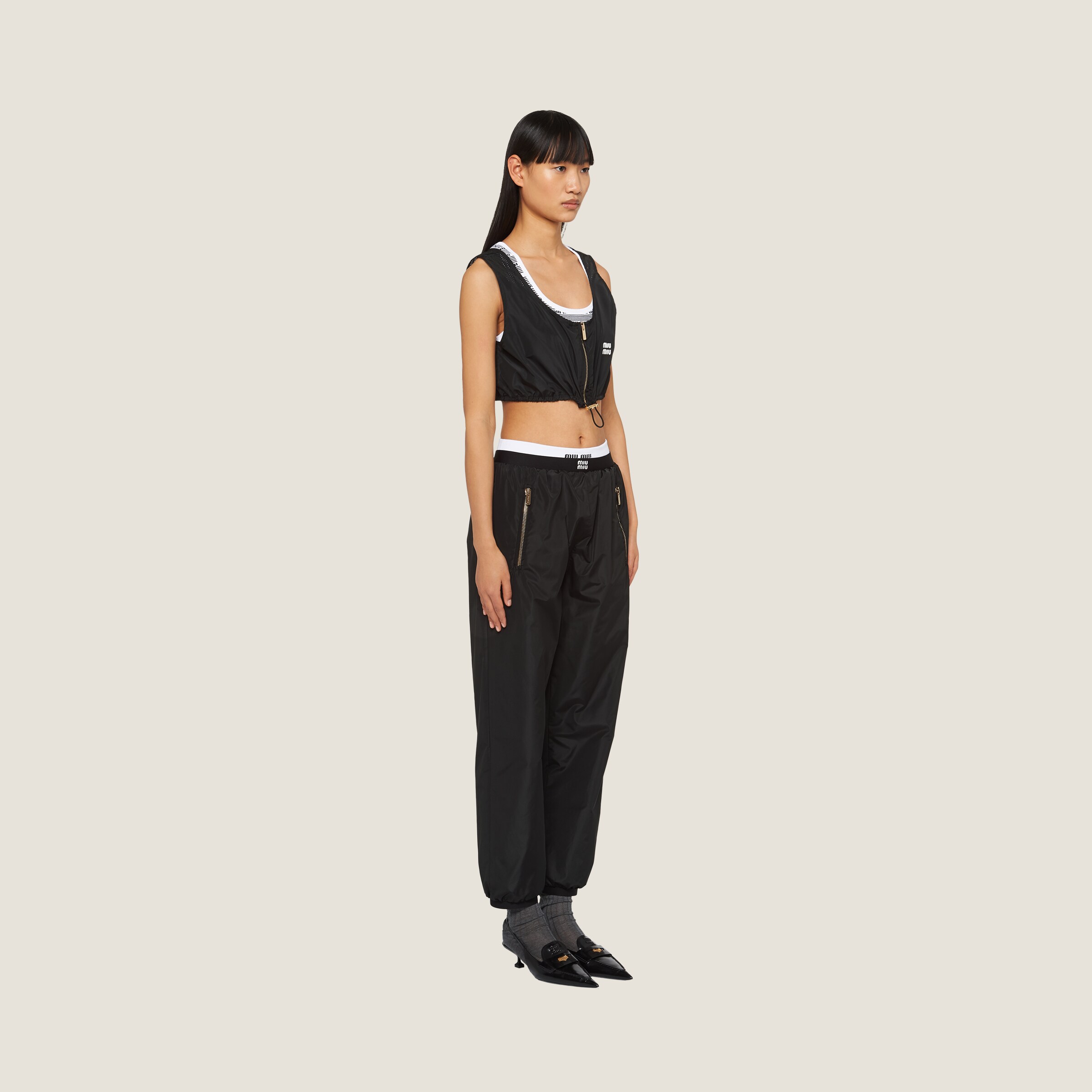 Black Technical Silk Joggers | Miu Miu