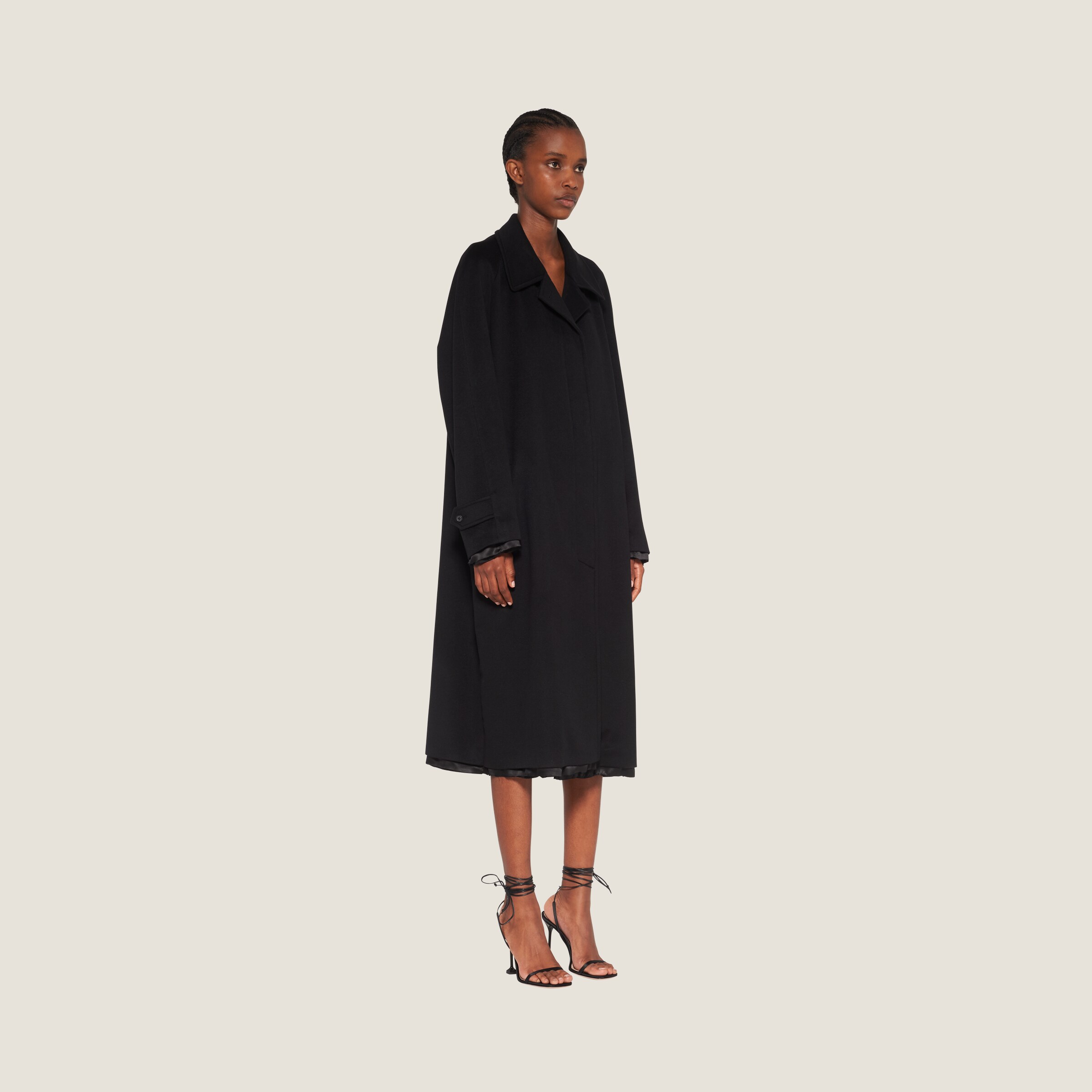 Black Single-breasted Velour Coat | Miu Miu