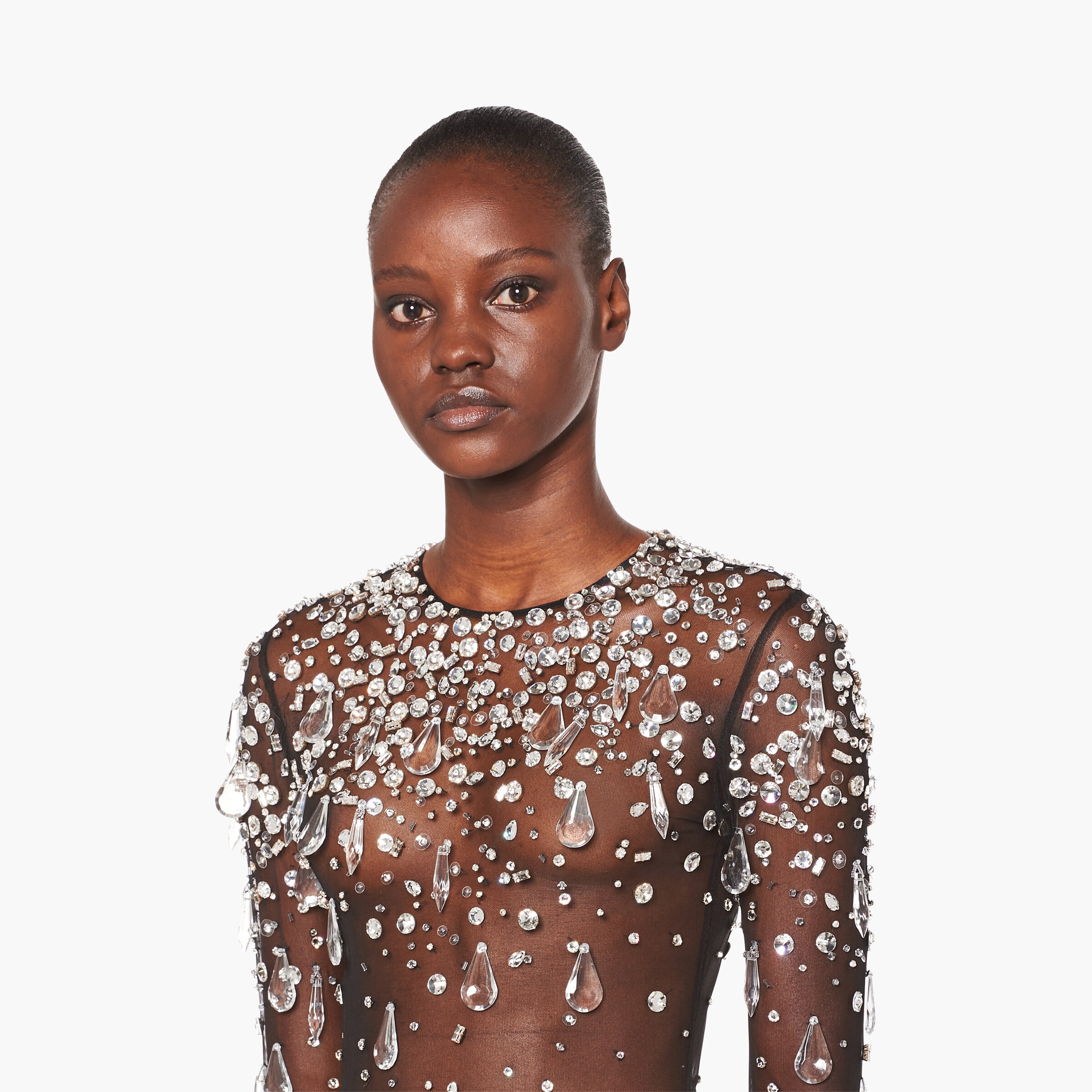 Black Embroidered tulle top | MIU MIU