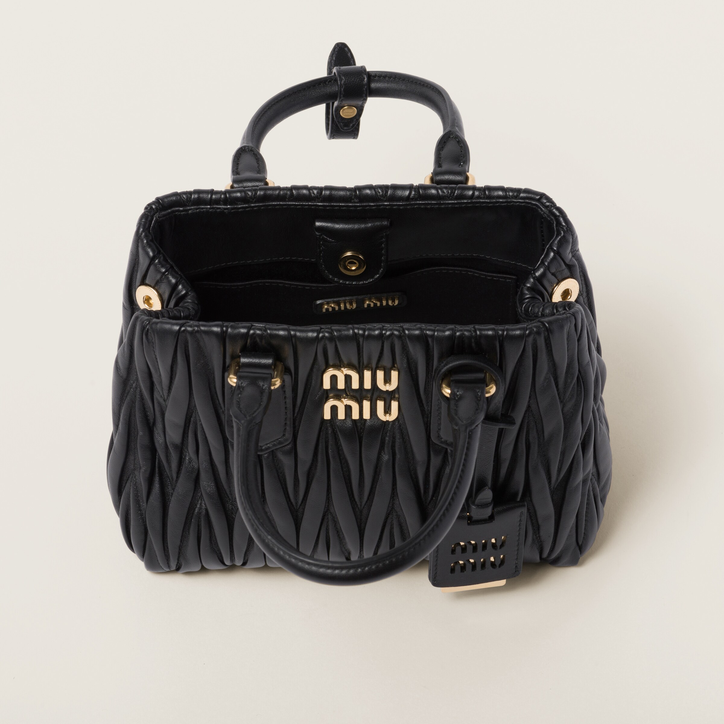 Black Matelassé Nappa Leather Handbag | Miu Miu