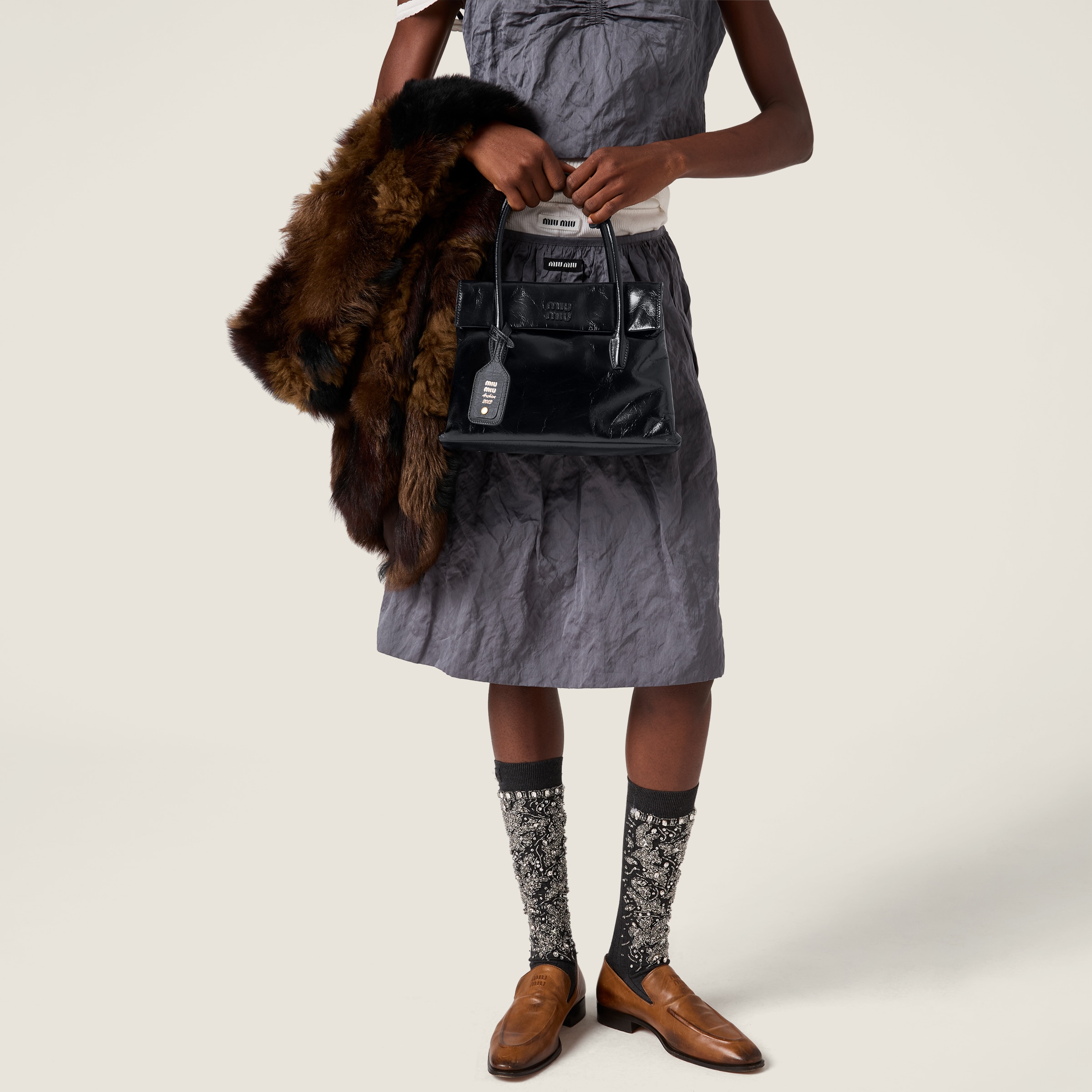 Black Solitaire Shiny Leather Bag | Miu Miu