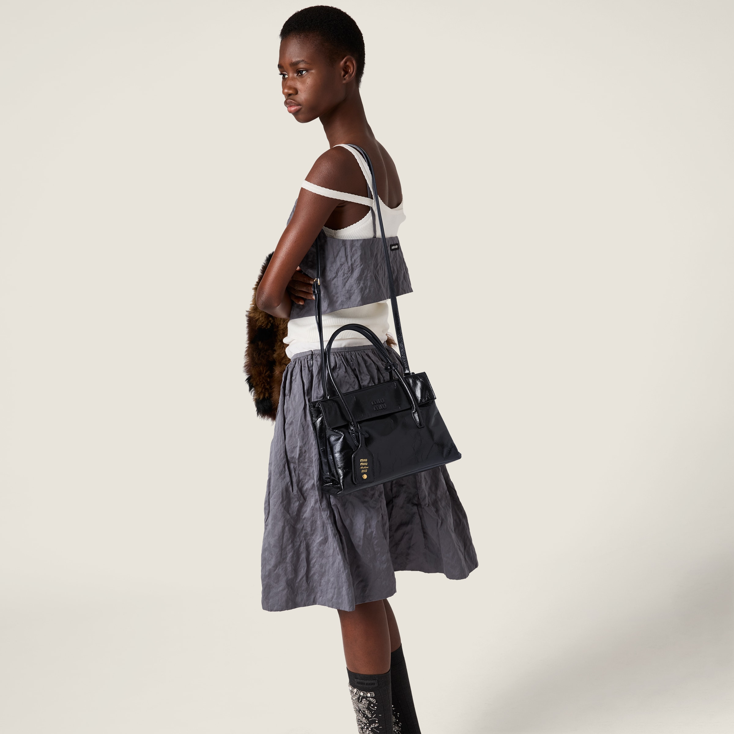 Black Solitaire Shiny Leather Bag | Miu Miu