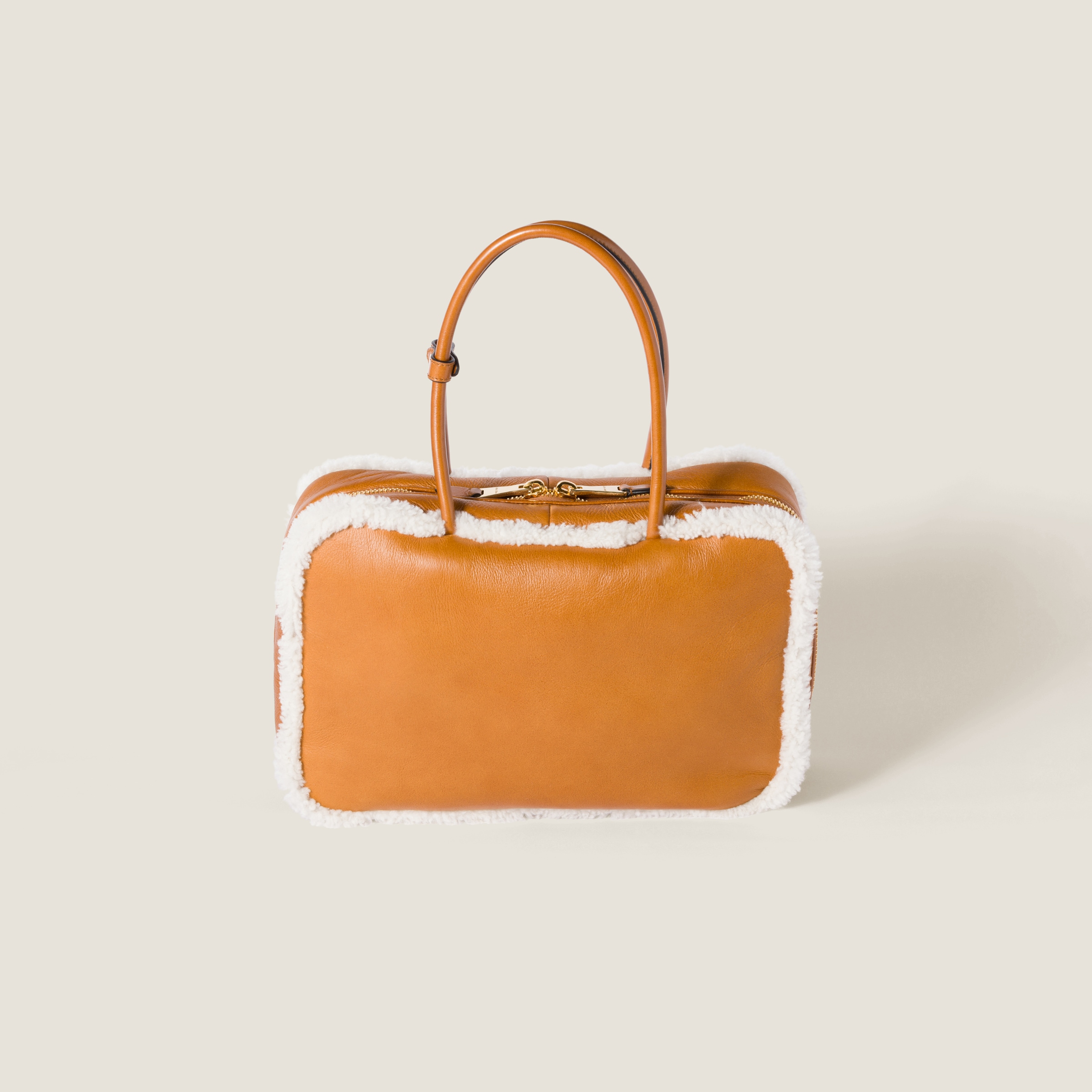 Cognac/natural Beau Shearling Top-handle Bag | Miu Miu