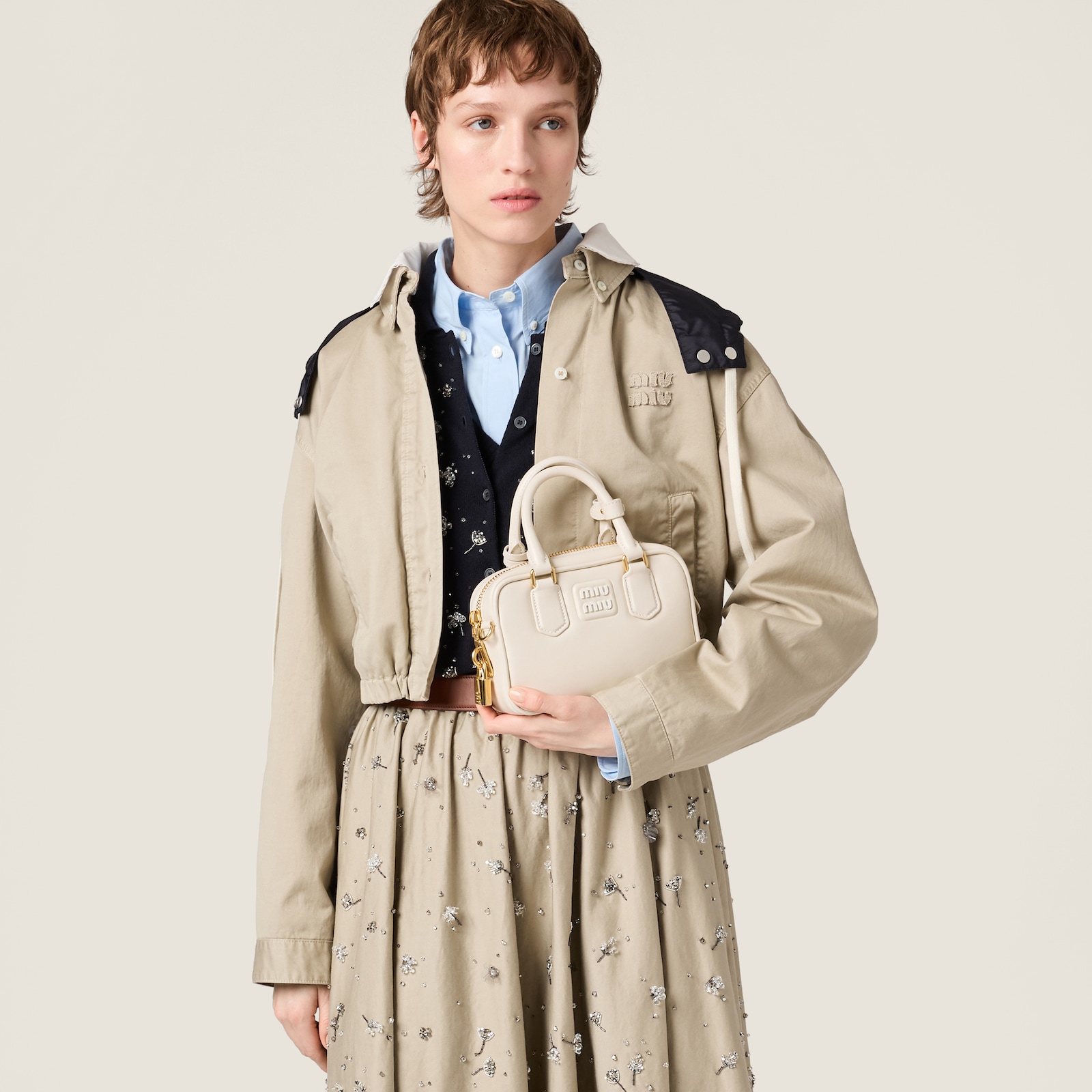 Chalk White Arcadie Leather Bag | Miu Miu