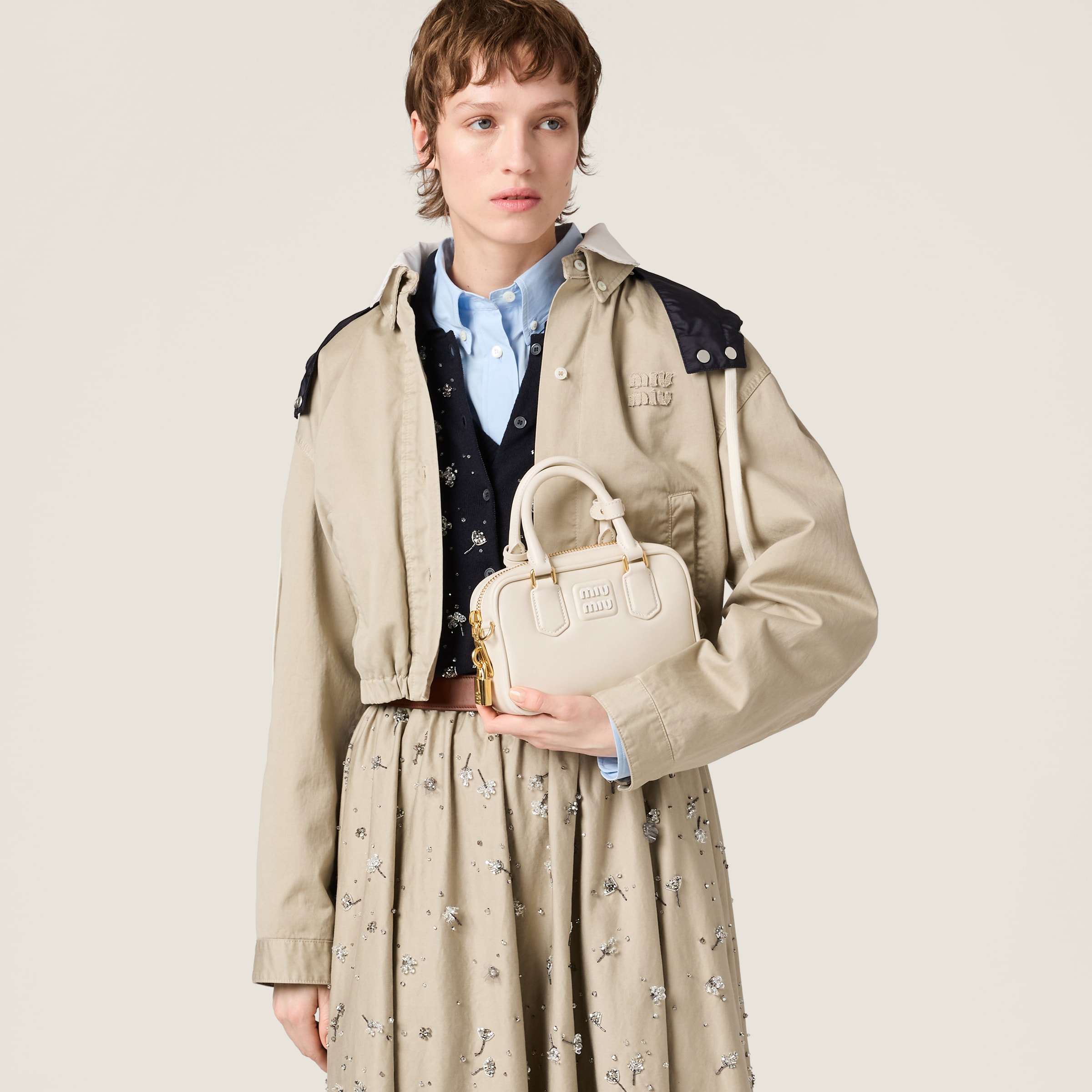 Chalk White Arcadie Leather Bag | Miu Miu