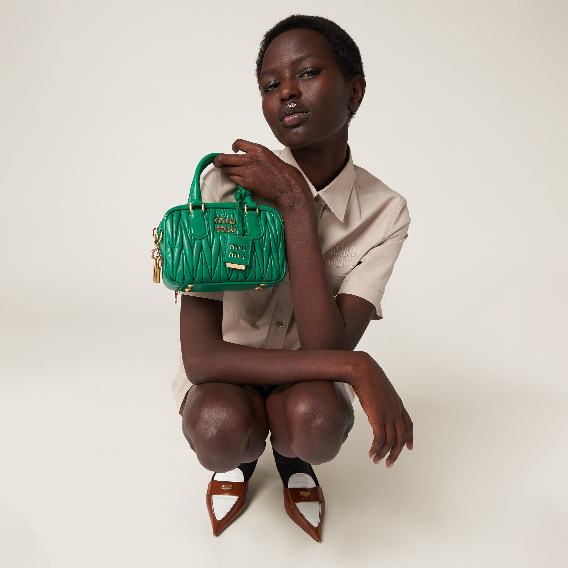 Mango Matelassé Nappa Leather Top-handle Bag | Miu Miu
