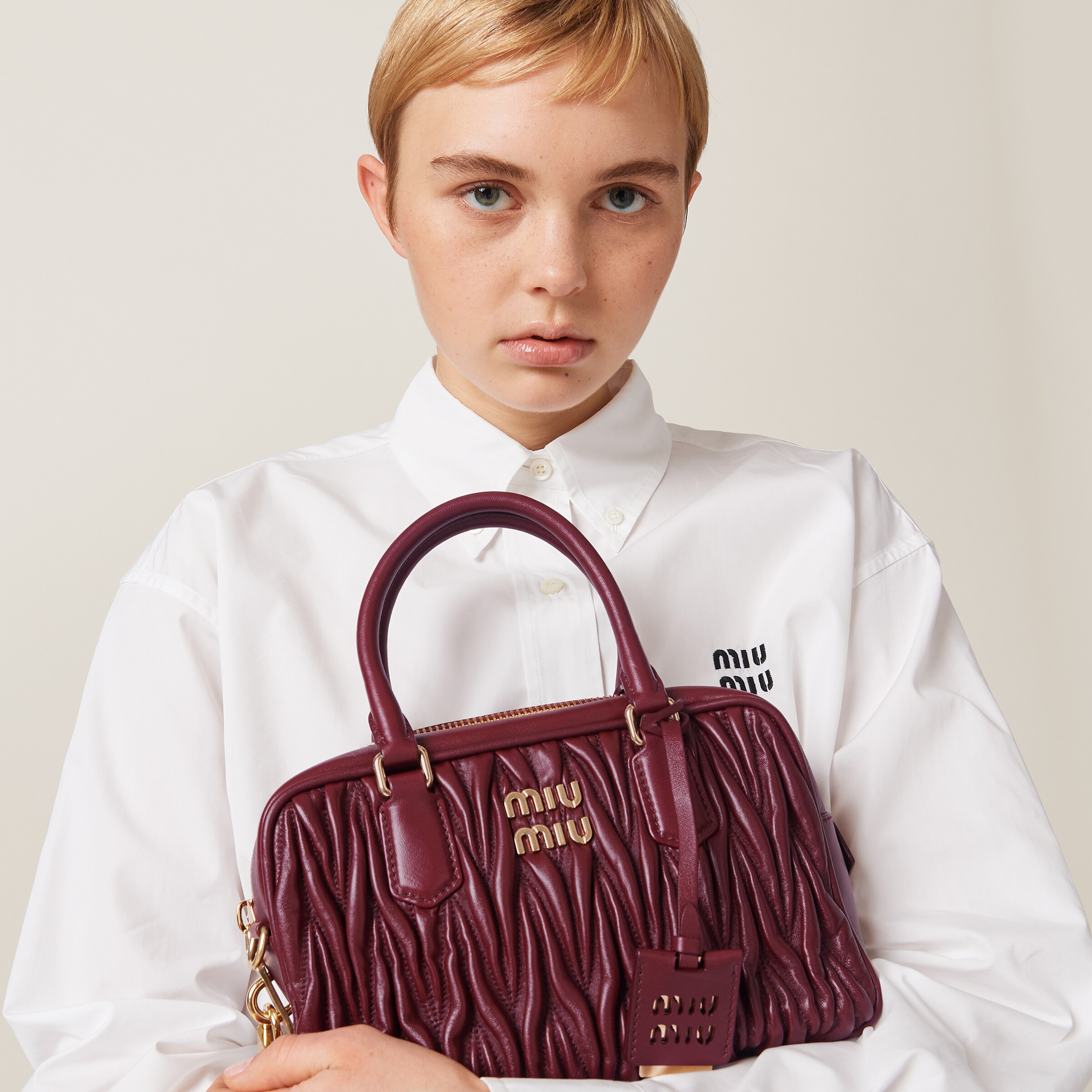 Amaranth Red/maize Yellow Arcadie Matelassé Nappa Leather Bag | Miu Miu