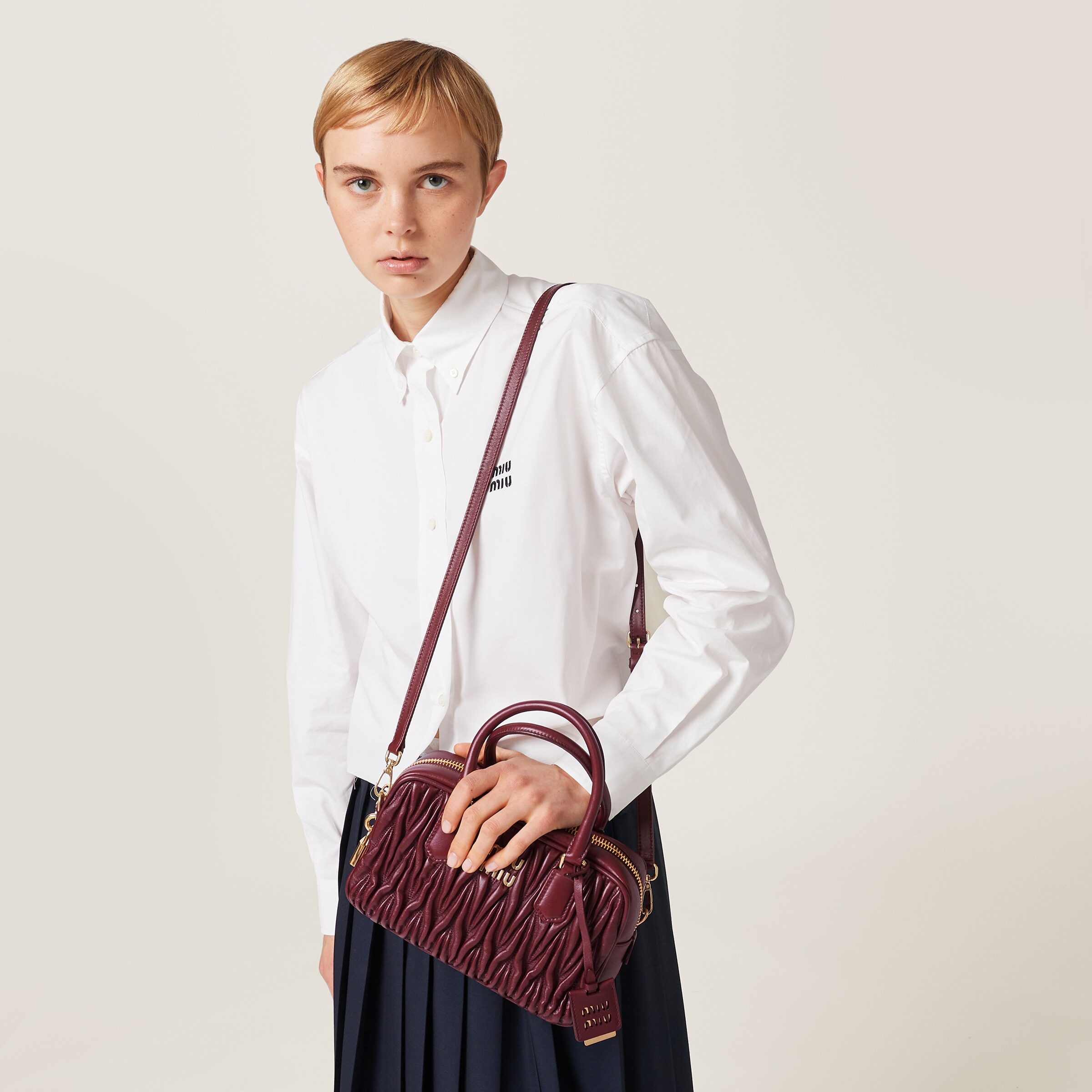 Amaranth Red/maize Yellow Arcadie Matelassé Nappa Leather Bag | Miu Miu