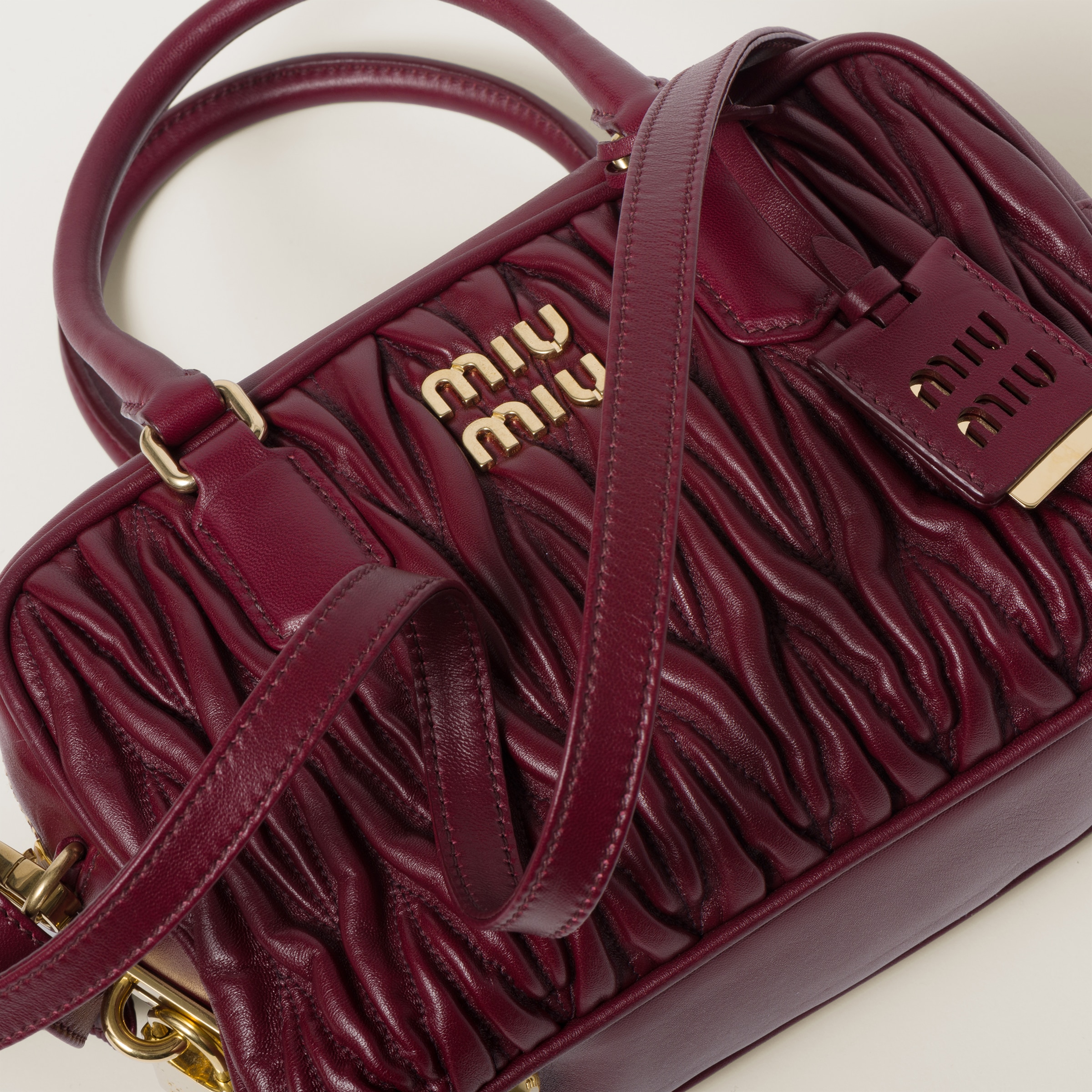 Amaranth Red/maize Yellow Matelassé Nappa Leather Top-handle Bag | Miu Miu