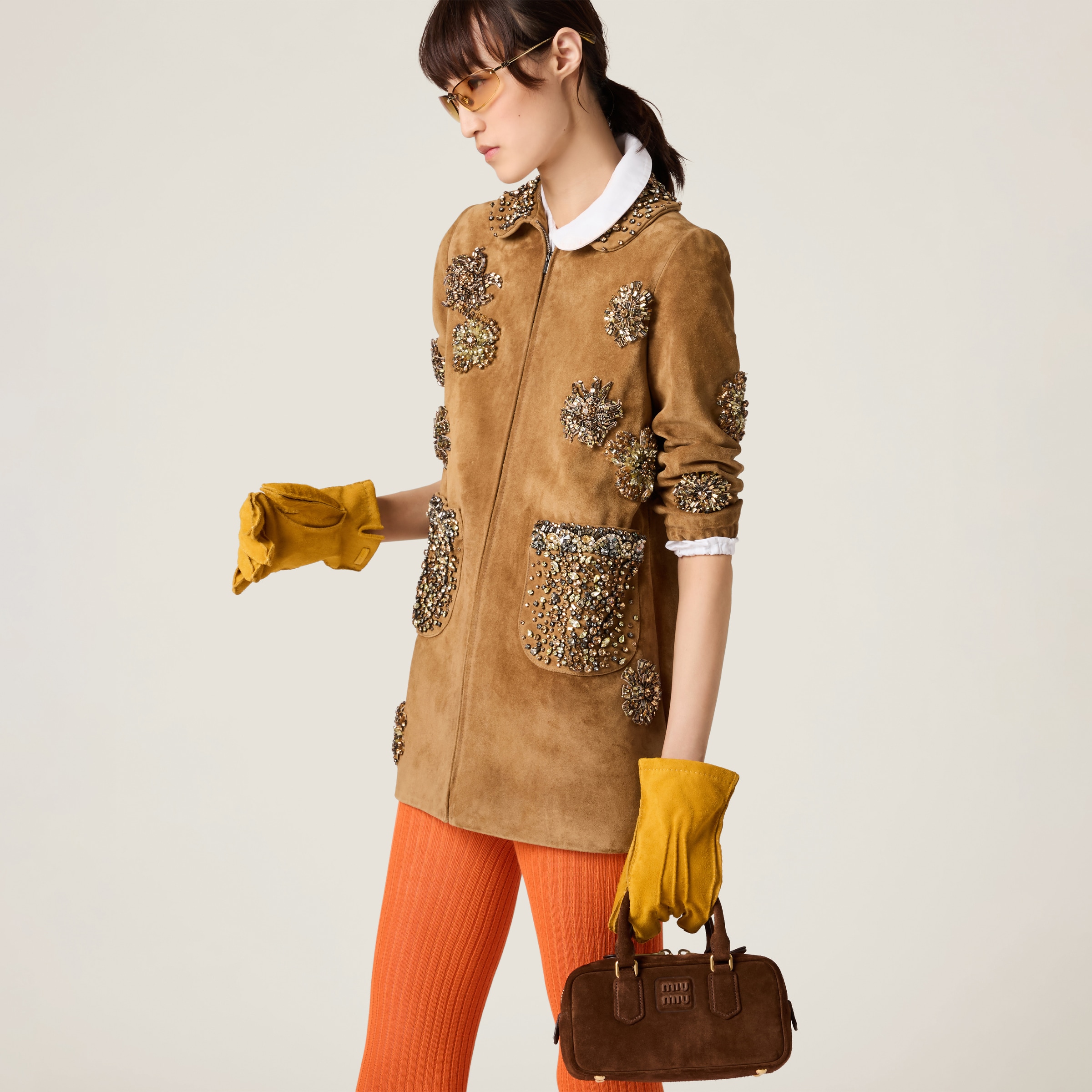 Cocoa Brown Arcadie Padded Suede Top-handle Bag | Miu Miu