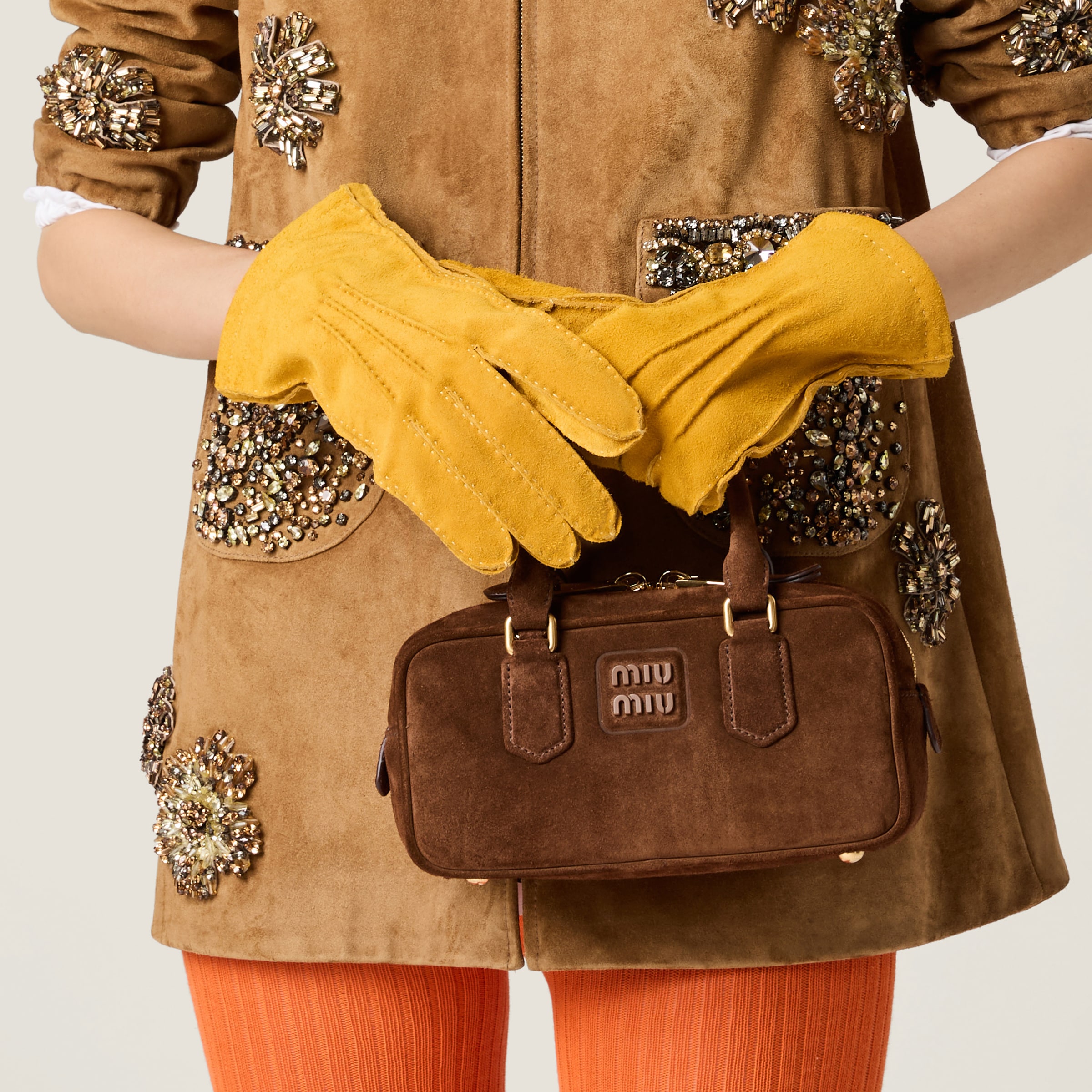 Cocoa Brown Arcadie Padded Suede Top-handle Bag | Miu Miu