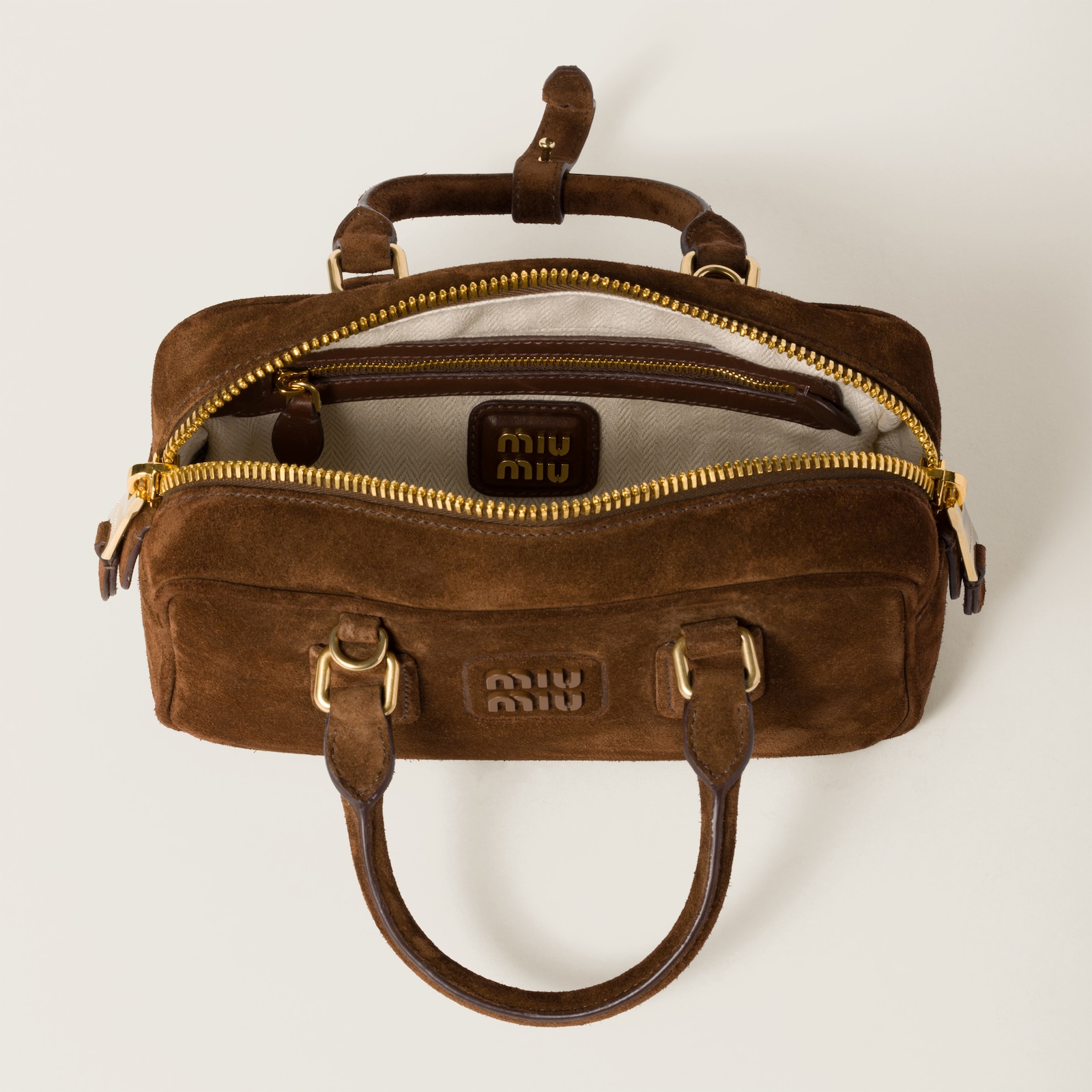 Cocoa Brown Arcadie Padded Suede Top-handle Bag | Miu Miu