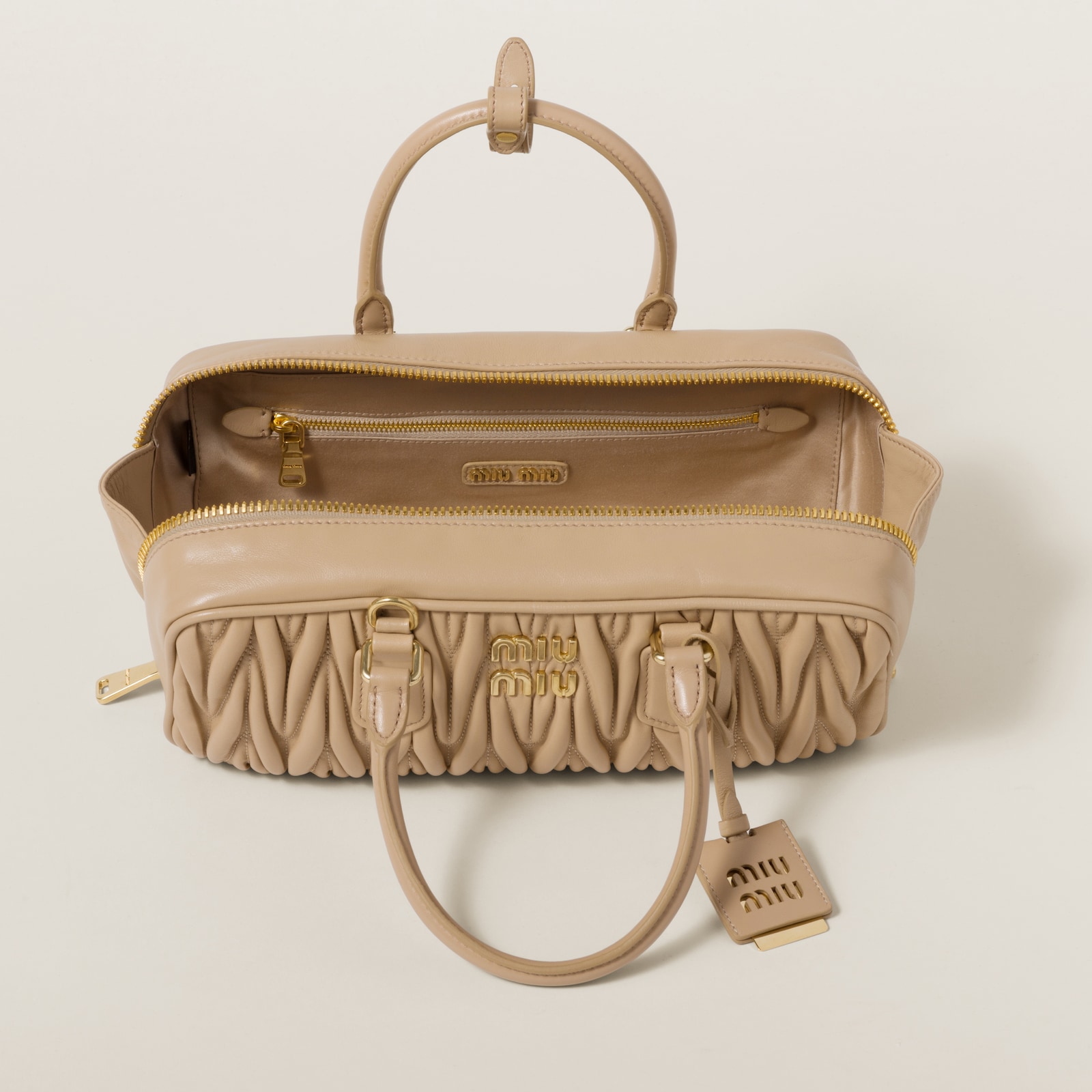 Sand Beige Arcadie Matelassé Nappa Leather Bag | Miu Miu