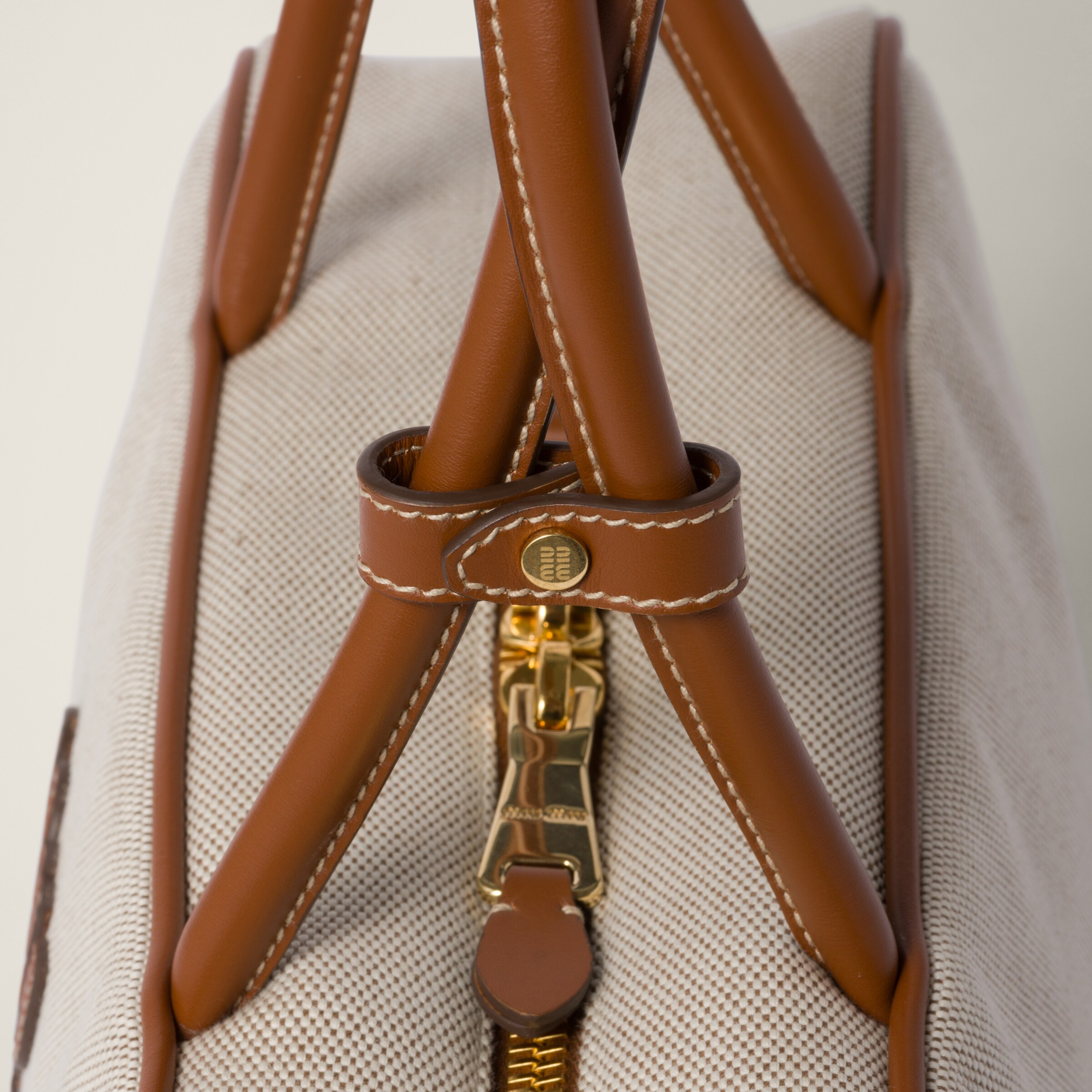 Beige/brandy Canvas Top-handle Bag | Miu Miu Beige/brandy Canvas Top-handle Bag | Miu Miu