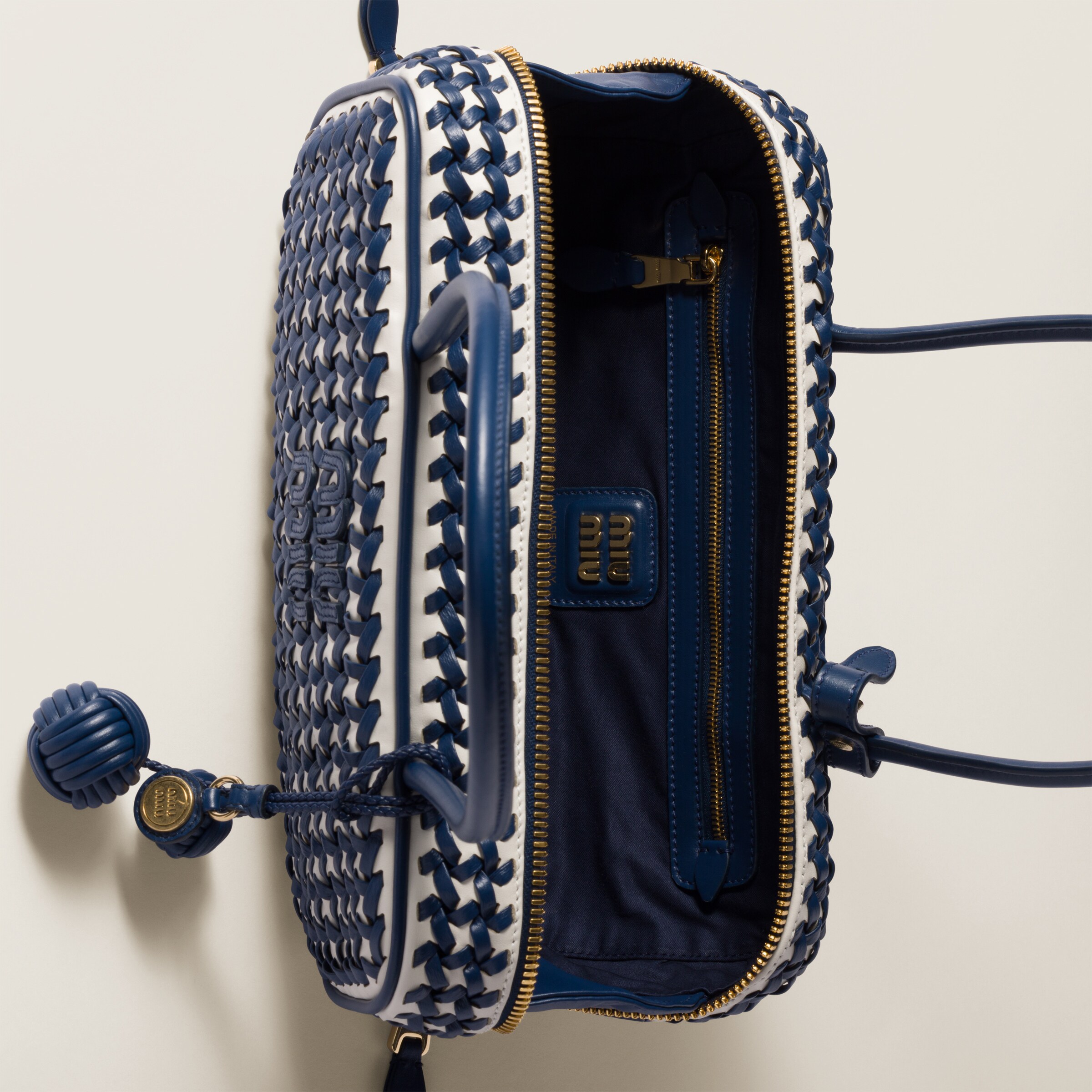 Bright Blue/white Beau Leather Bag | Miu Miu