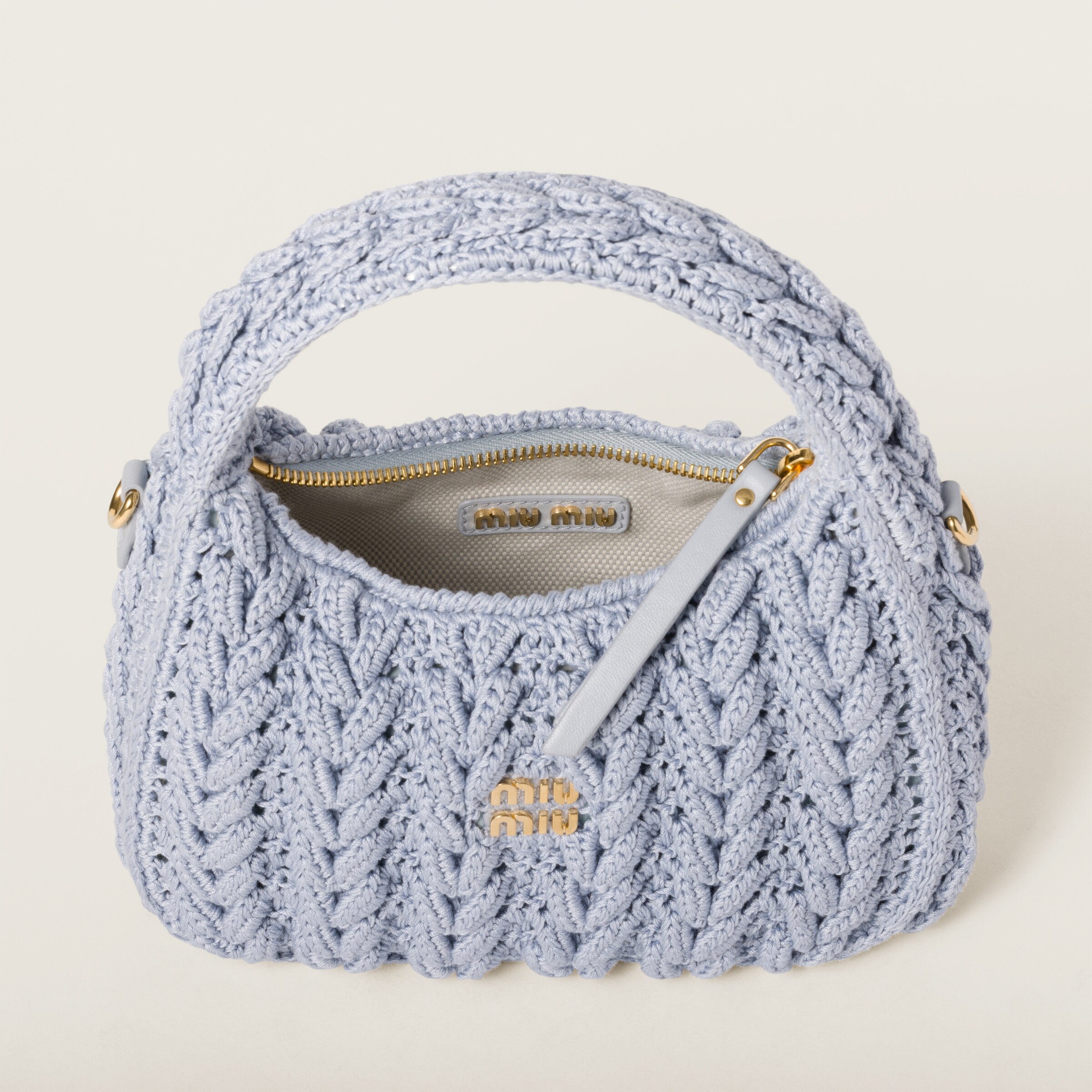 Borsa Hobo Wander In Cotone Con Intreccio Fiordaliso | Miu Miu