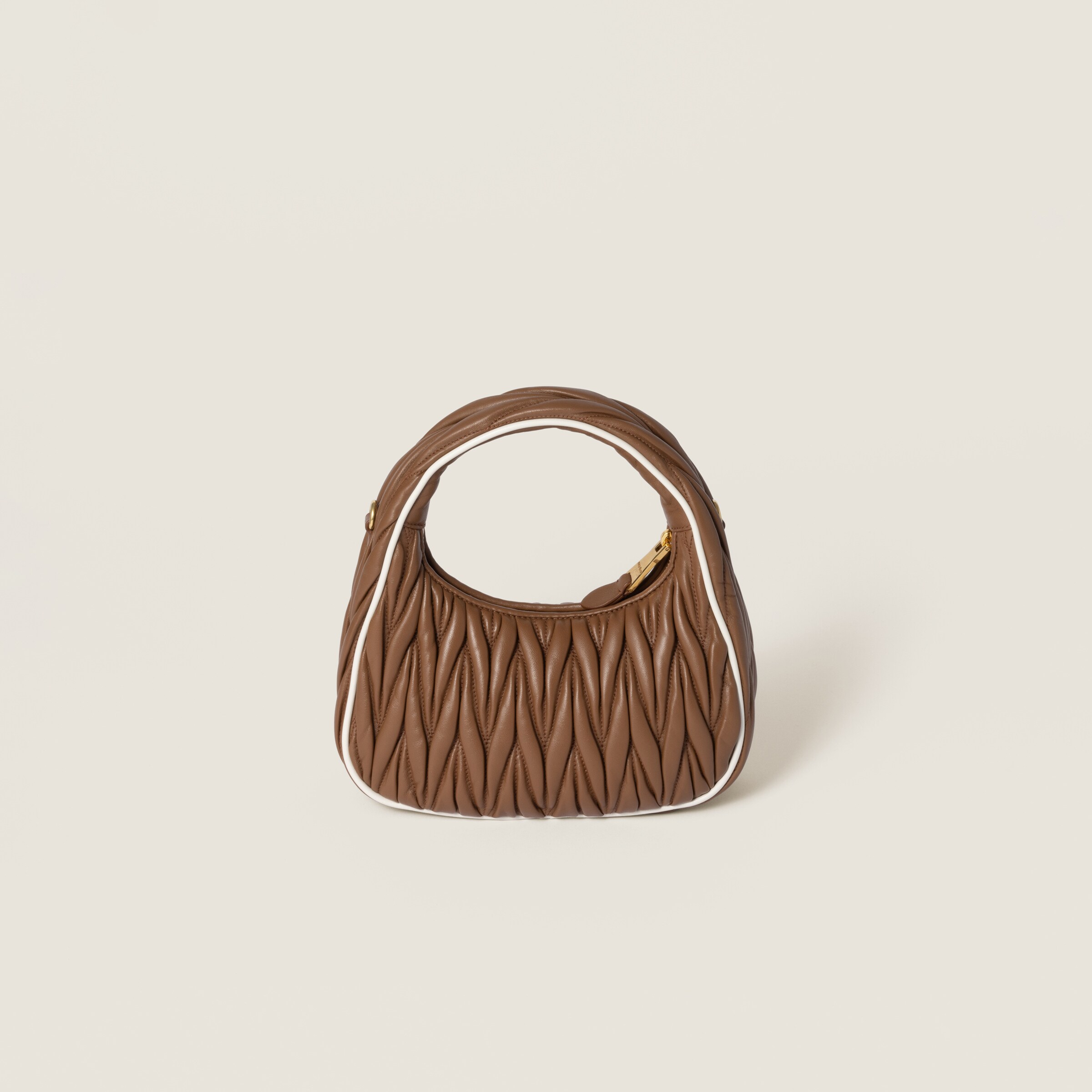 Cognac/white Wander Matelassé Nappa Leather Bag | Miu Miu