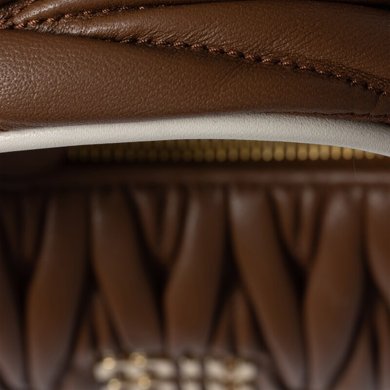 Cognac/white Wander Matelassé Nappa Leather Bag | Miu Miu
