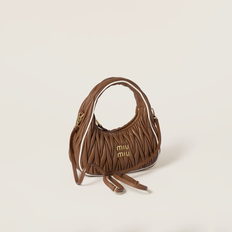 Cognac/white Wander Matelassé Nappa Leather Bag | Miu Miu