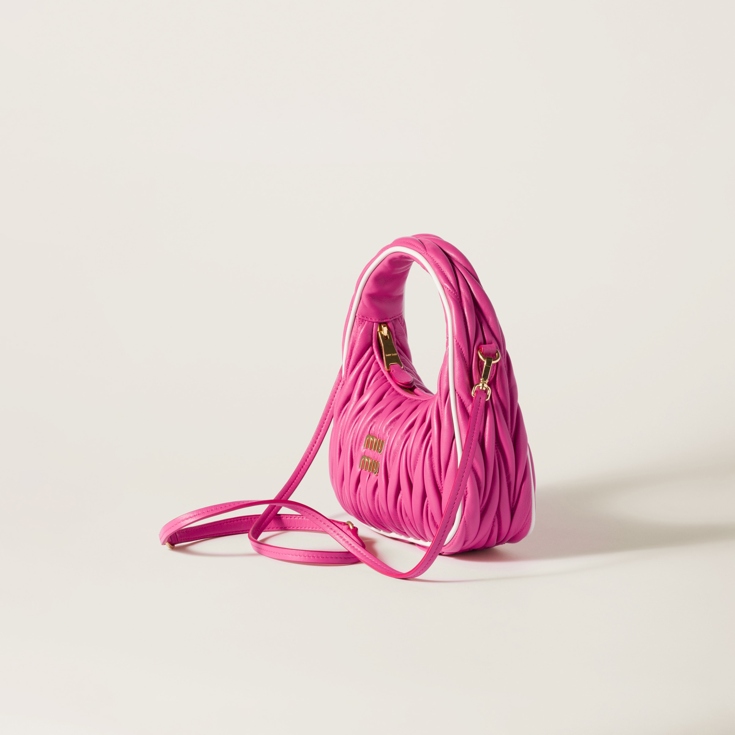 Fuchsia/white Wander Matelassé Nappa Leather Bag | Miu Miu
