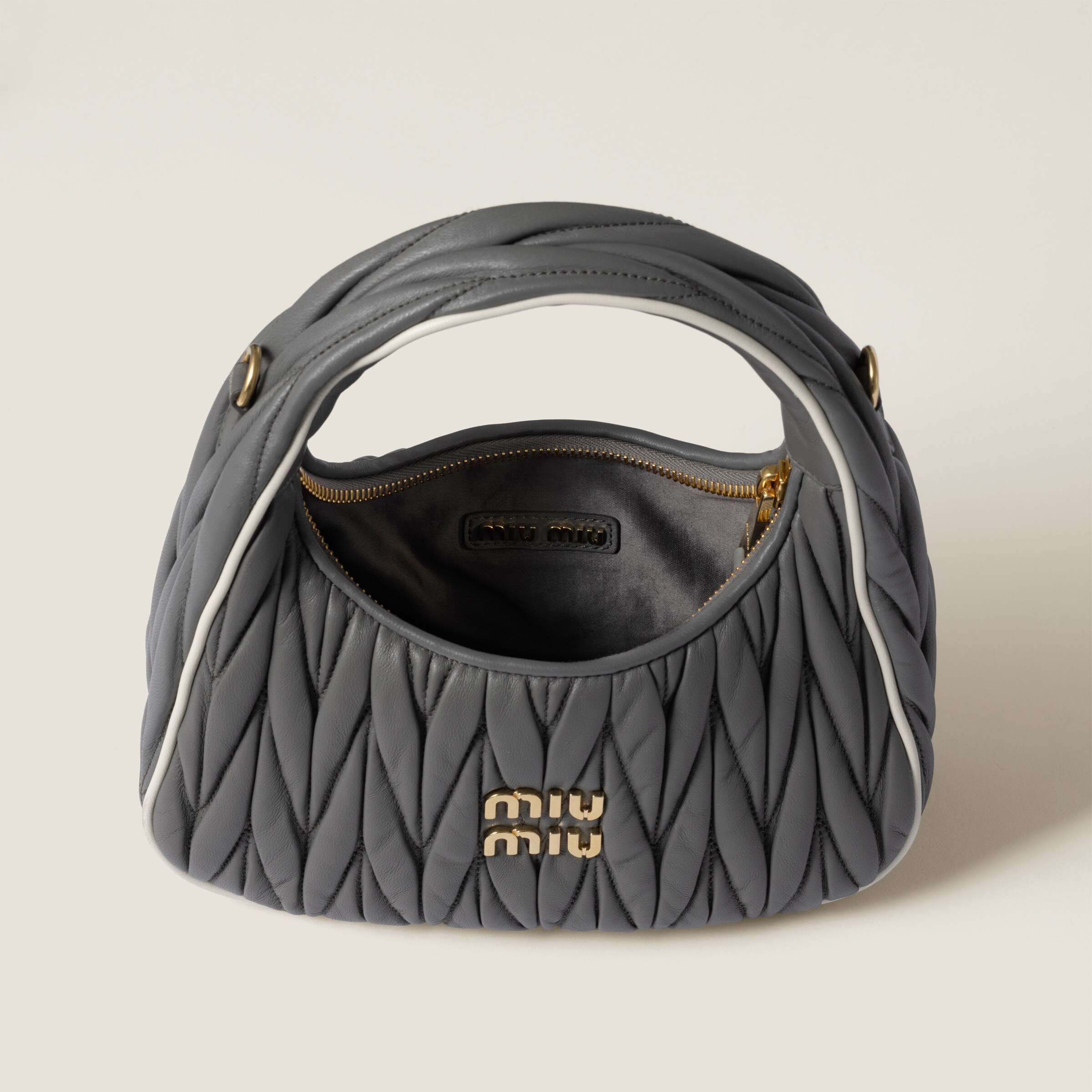 Miu Miu Wander Matelass Nappa Leather Hobo Bag In Grey | ModeSens