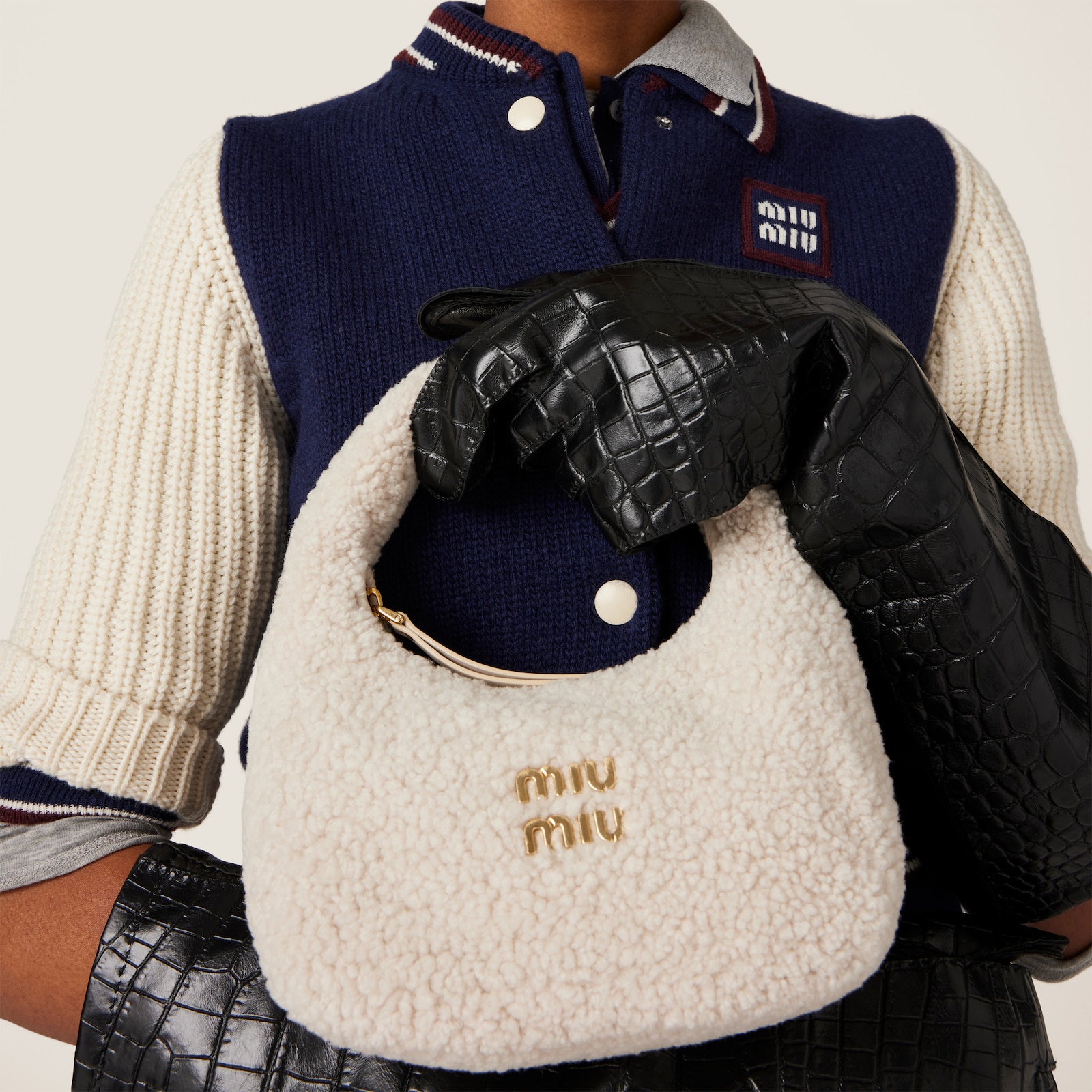Ivory Wander Shearling Hobo Bag | Miu Miu