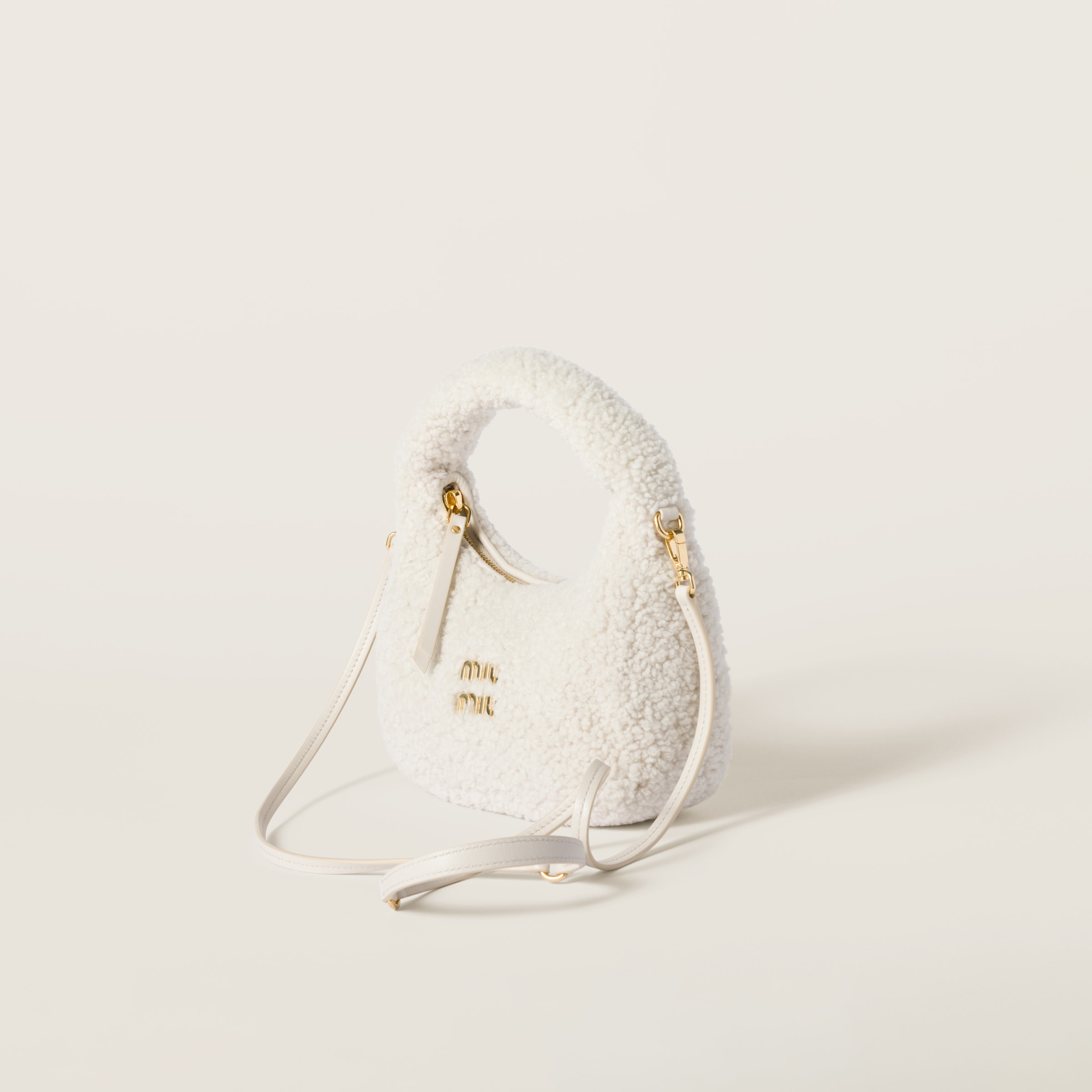 Ivory Wander Shearling Hobo Bag | Miu Miu