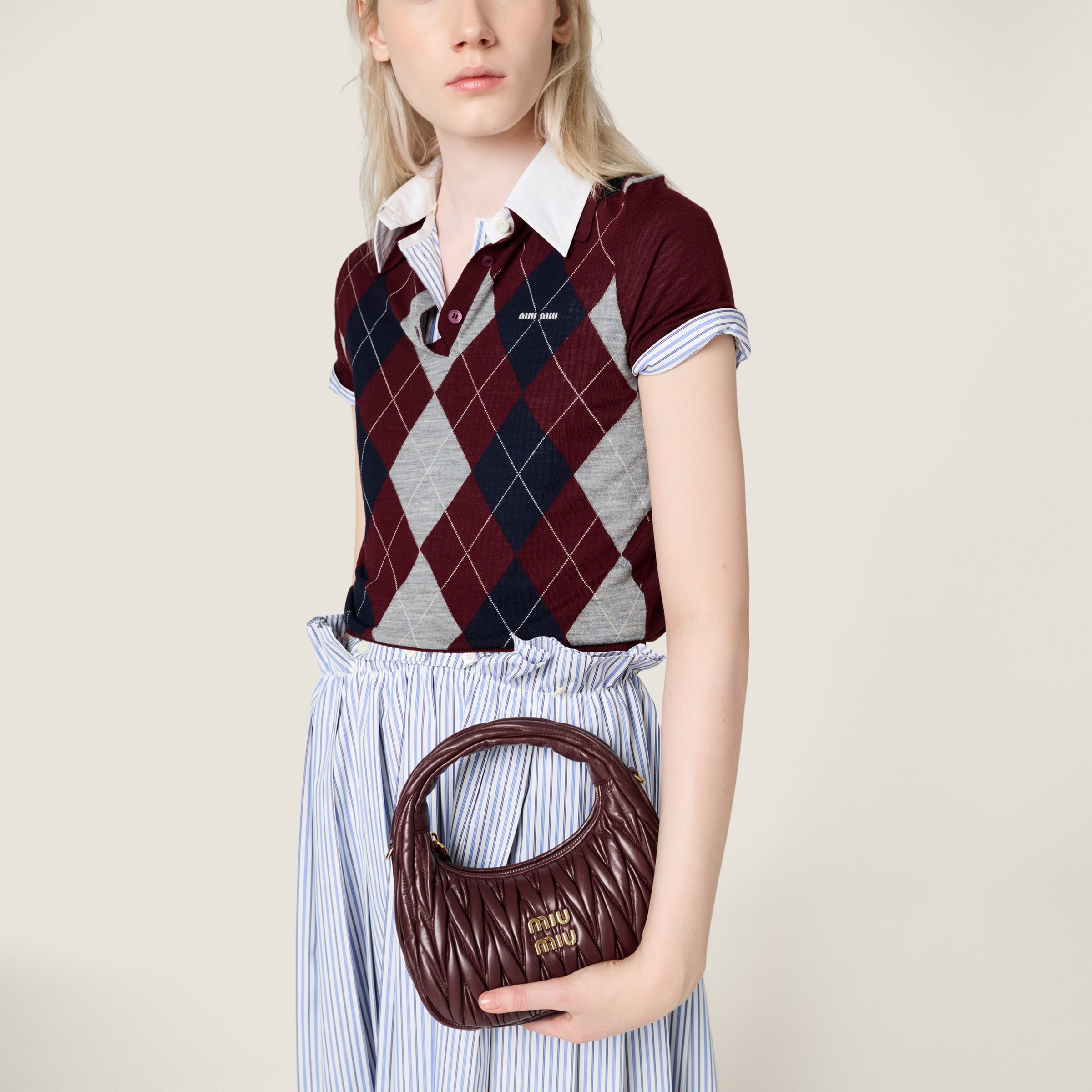 Burgundy Wander Matelassé Nappa Leather Hobo Bag | Miu Miu - United States