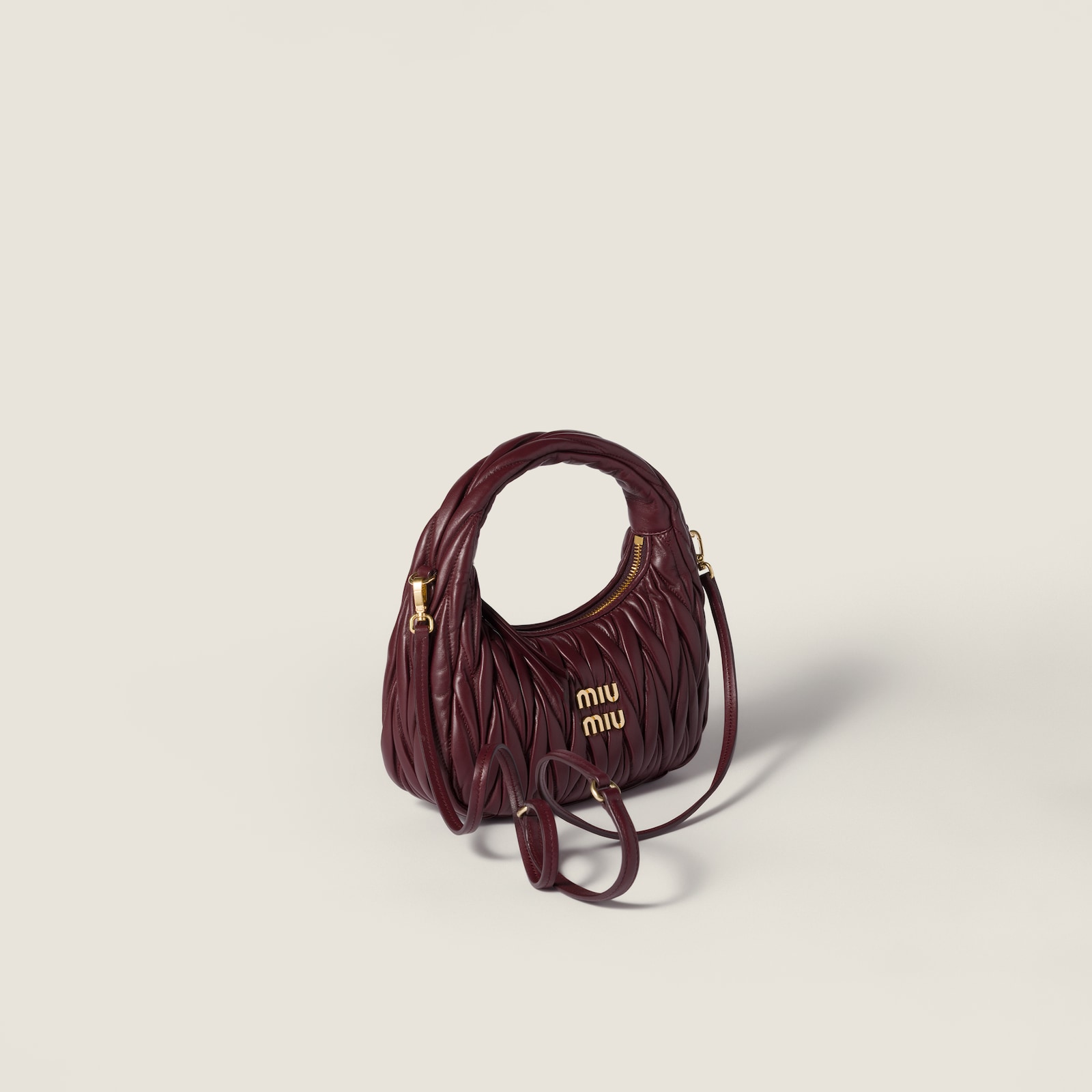 Burgundy Wander Matelassé Nappa Leather Hobo Bag | Miu Miu - United States