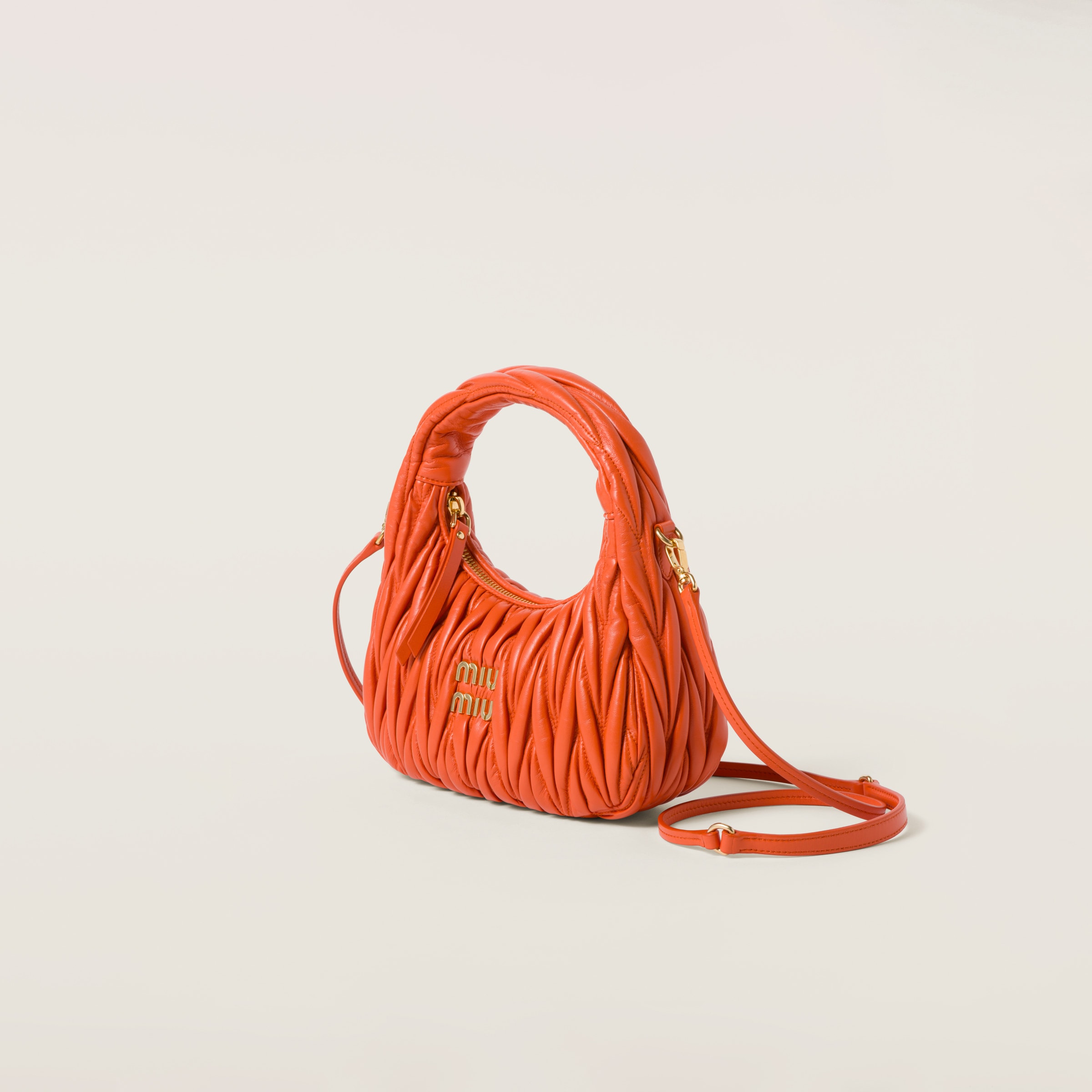 Orange Wander Matelassé Nappa Leather Hobo Bag | Miu Miu - United States