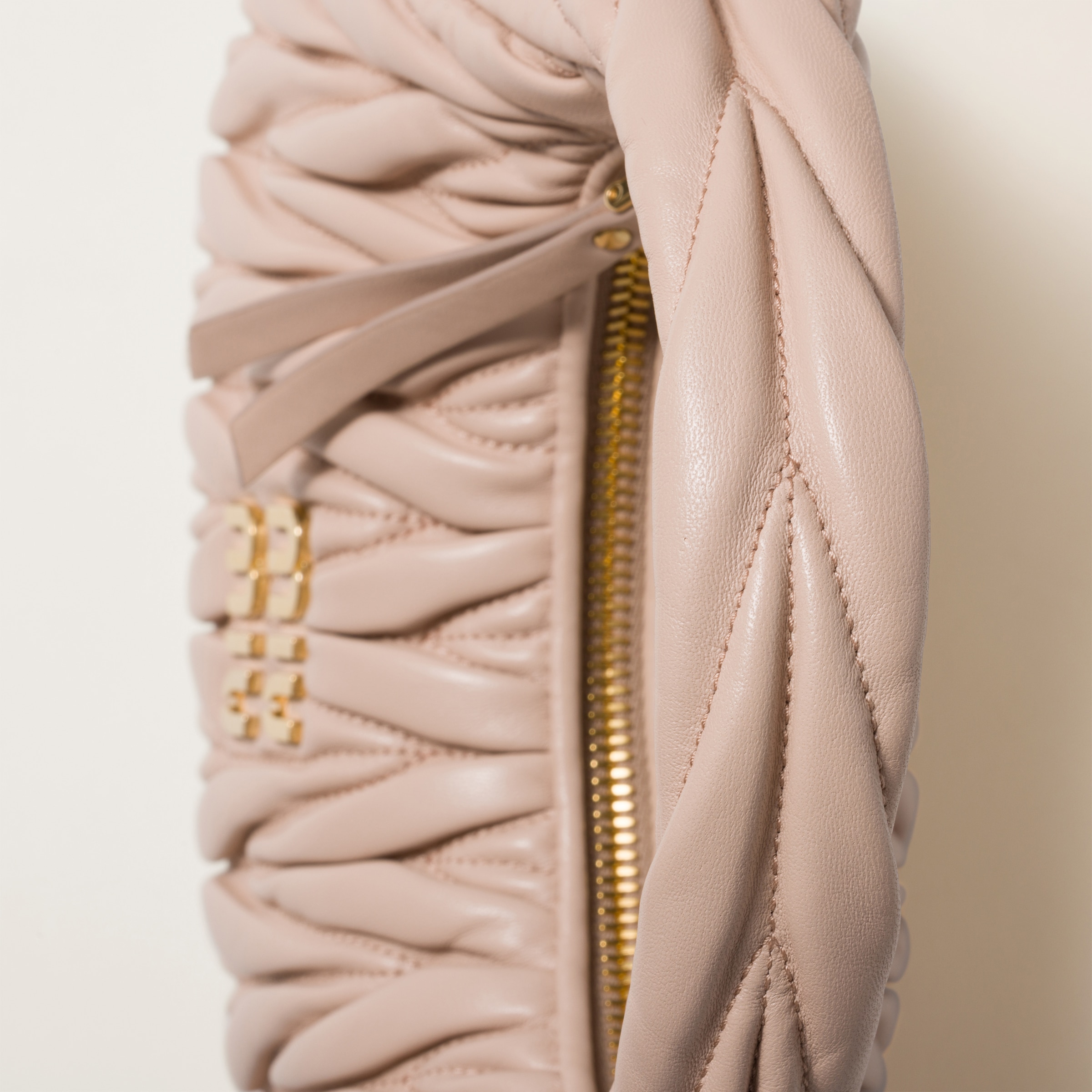 Powder Pink Wander Matelassé Nappa Leather Hobo Bag | Miu Miu