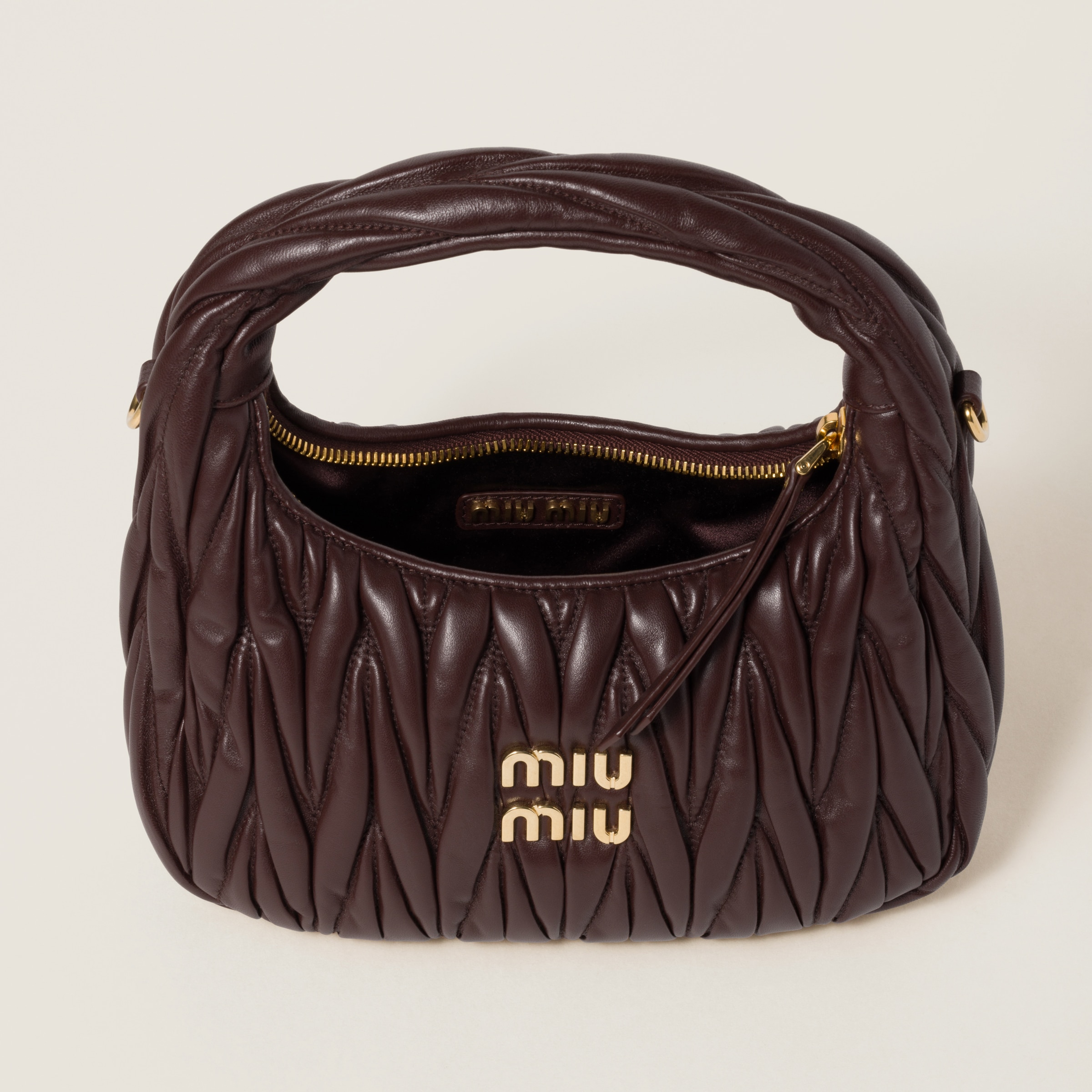 Sac Hobo Wander En Cuir Nappa Matelassé Bruyère | Miu Miu