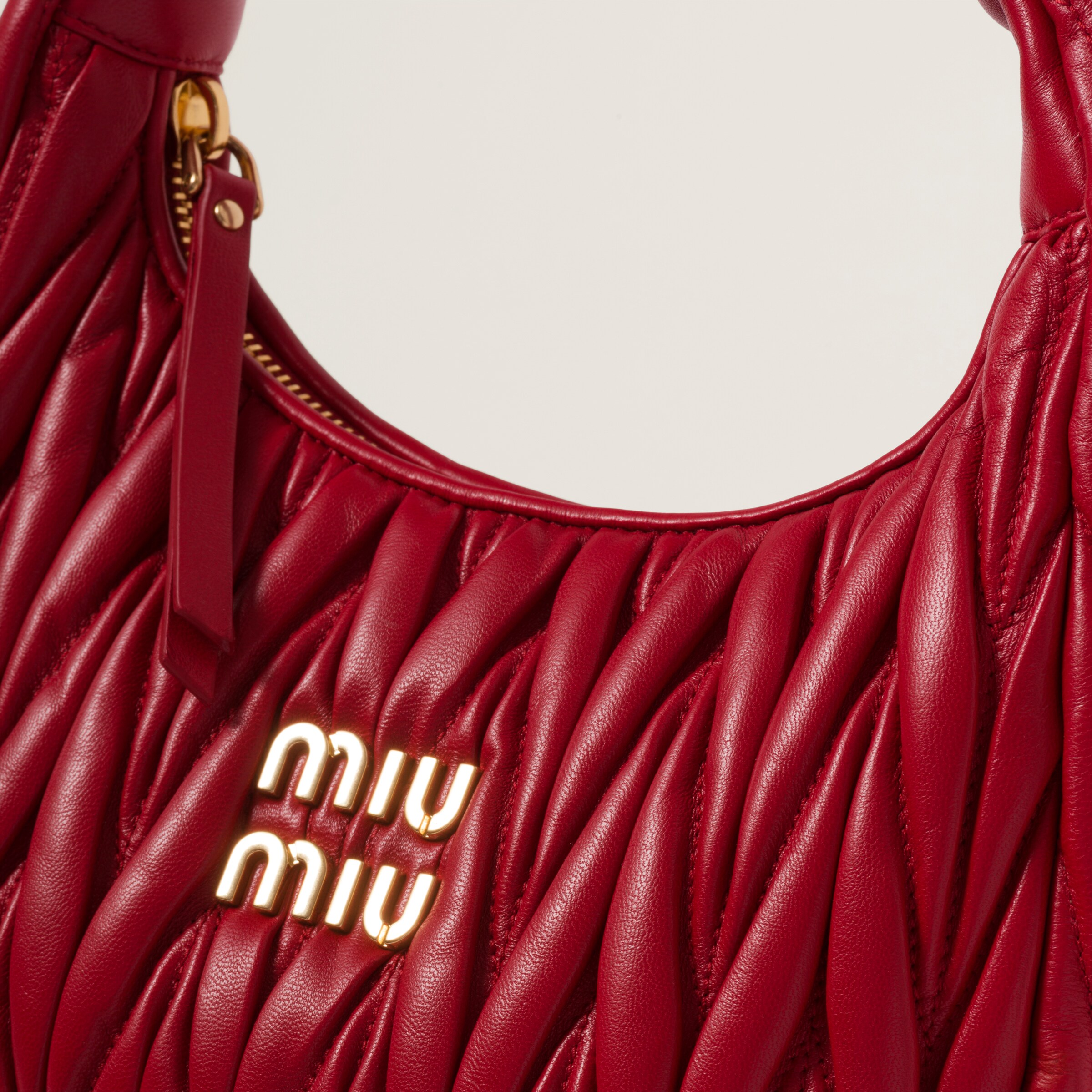 Red Wander Matelassé Nappa Leather Mini Hobo Bag | Miu Miu