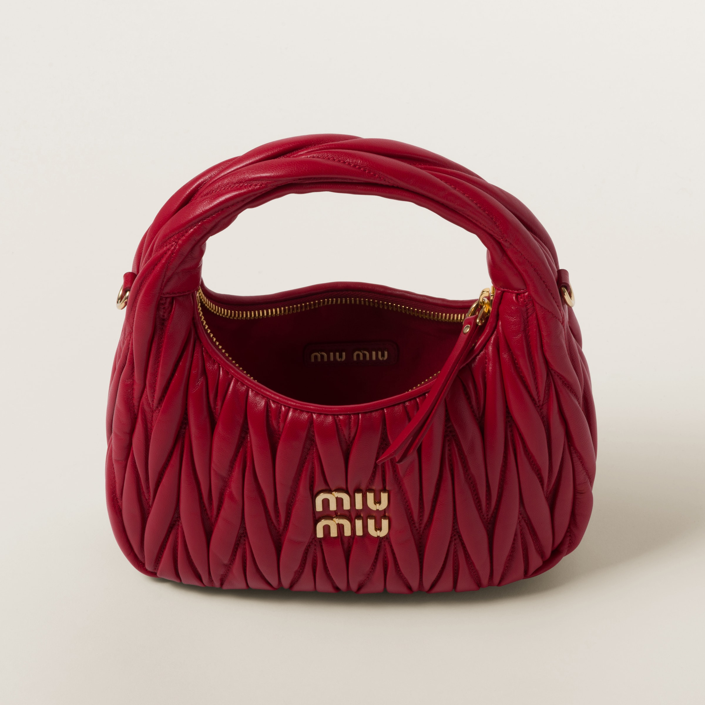 Red Wander Matelassé Nappa Leather Mini Hobo Bag | Miu Miu
