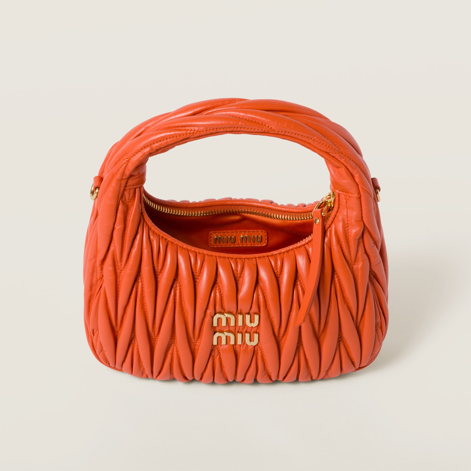 Orange Wander Matelassé Nappa Leather Hobo Bag | Miu Miu
