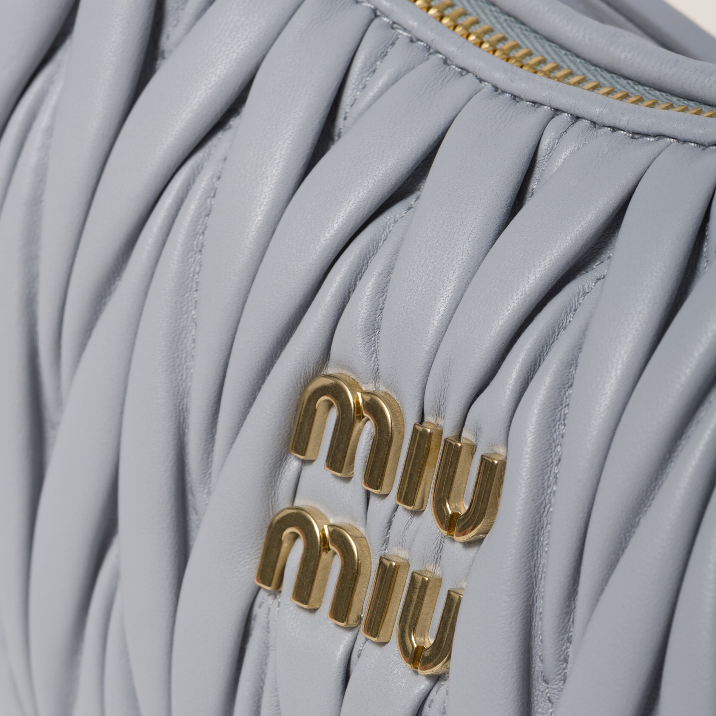 Cornflower Wander Matelassé Nappa Leather Mini Hobo Bag | Miu Miu