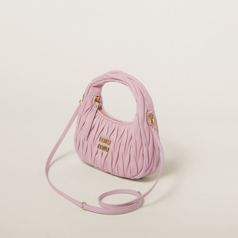 Alabaster Pink Wander Matelassé Nappa Leather Hobo Bag | Miu Miu