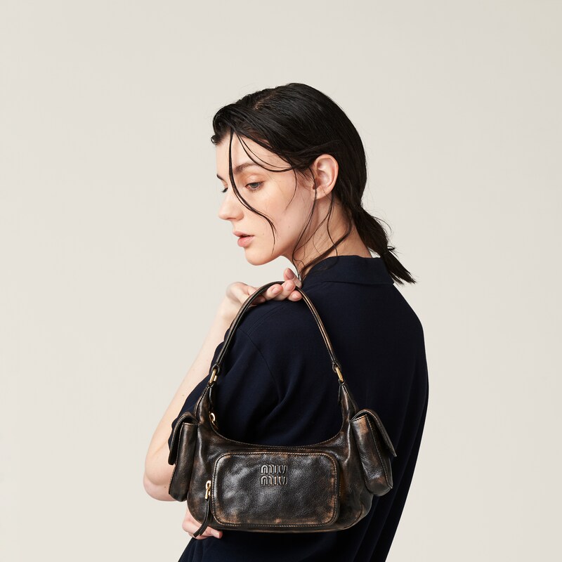 Sand/coffee Nappa Leather Pocket Bag | Miu Miu