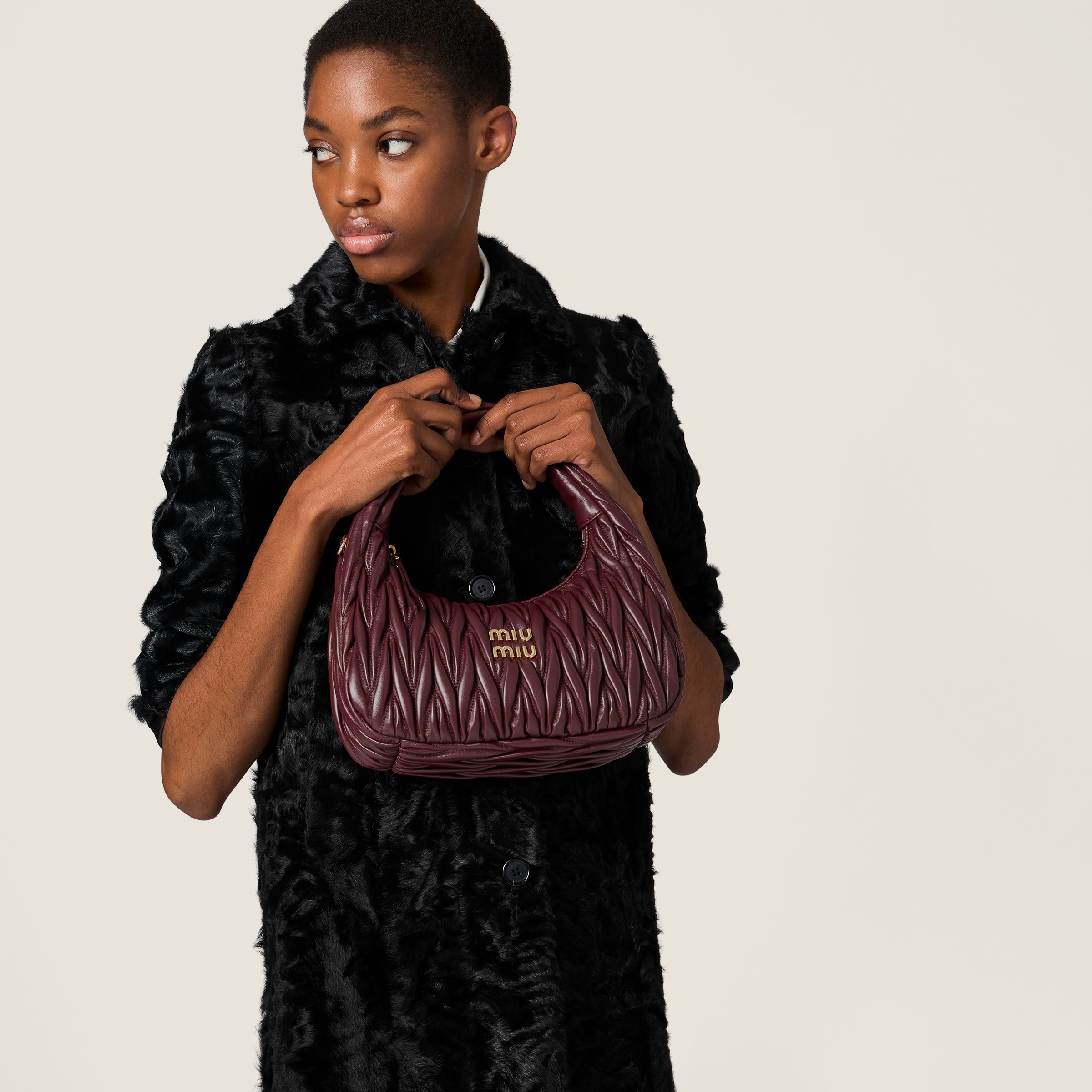 Burgundy Wander Matelassé Nappa Leather Hobo Bag | Miu Miu - United States