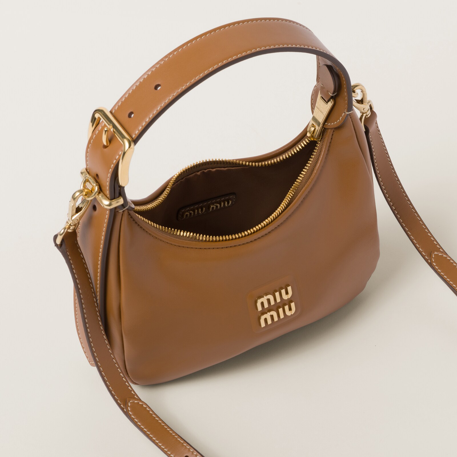 Caramel Leather Hobo Bag | Miu Miu