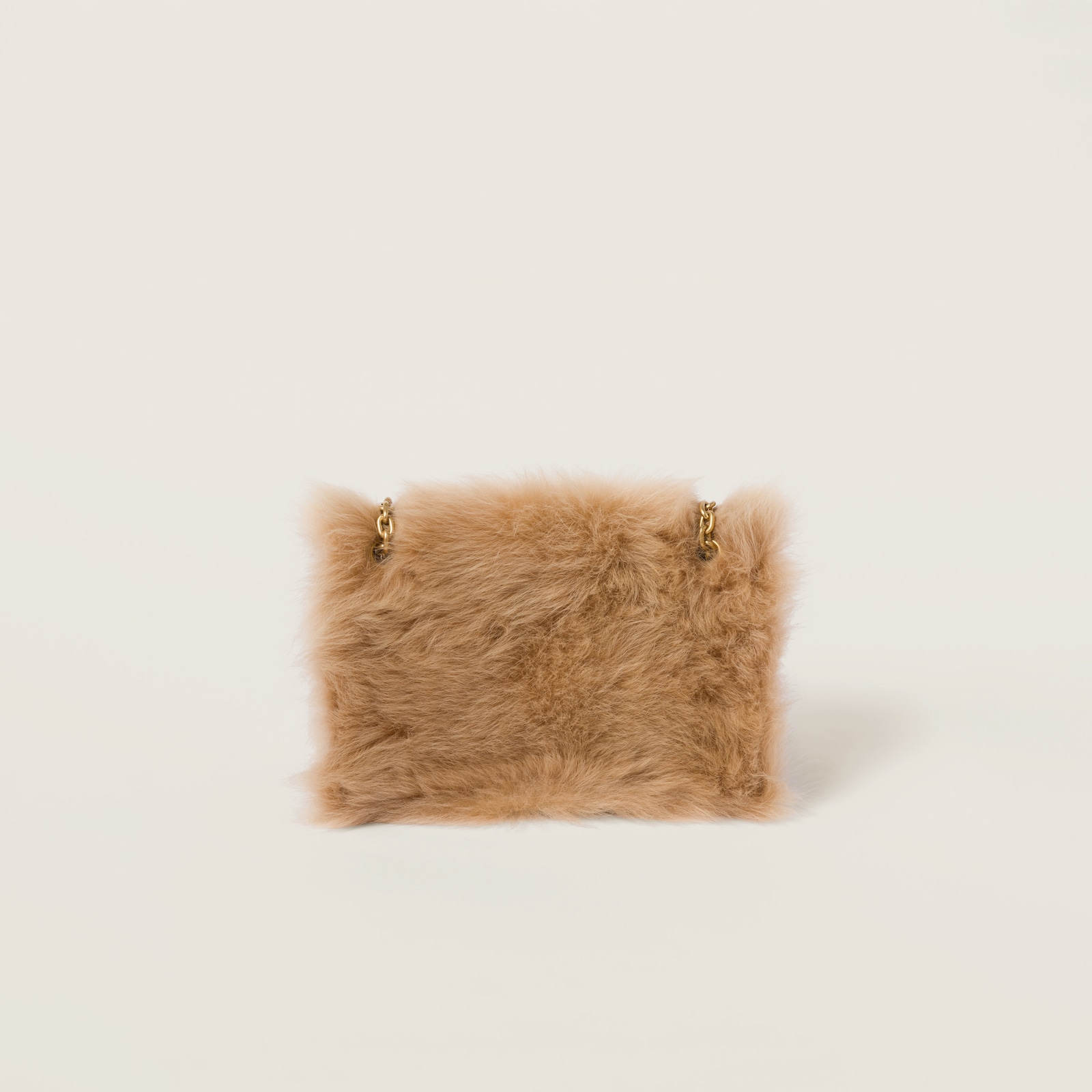 Caramel Shearling Bag With Leather Details | Miu Miu