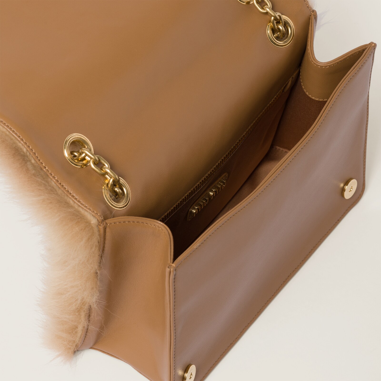 Caramel Shearling Bag With Leather Details | Miu Miu