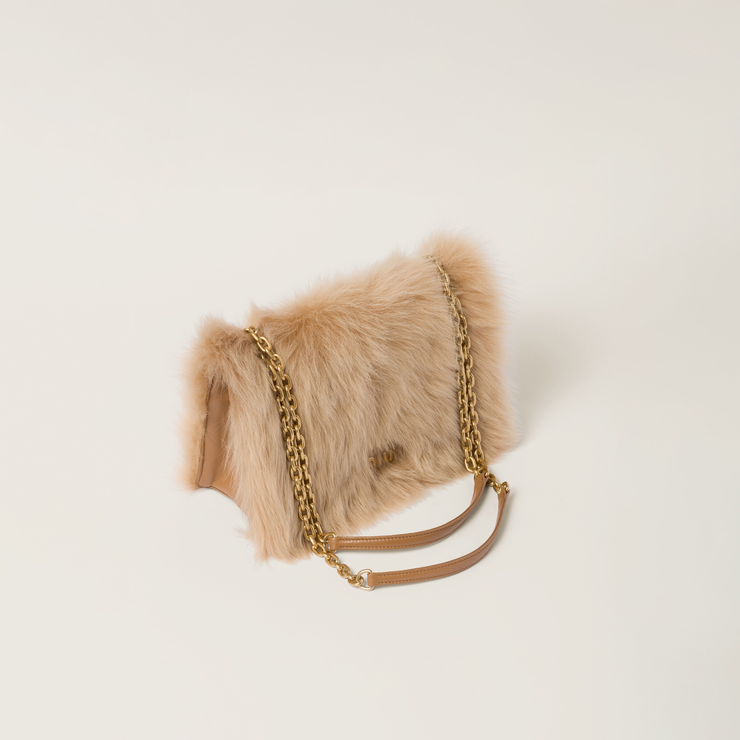 Caramel Shearling Bag With Leather Details | Miu Miu