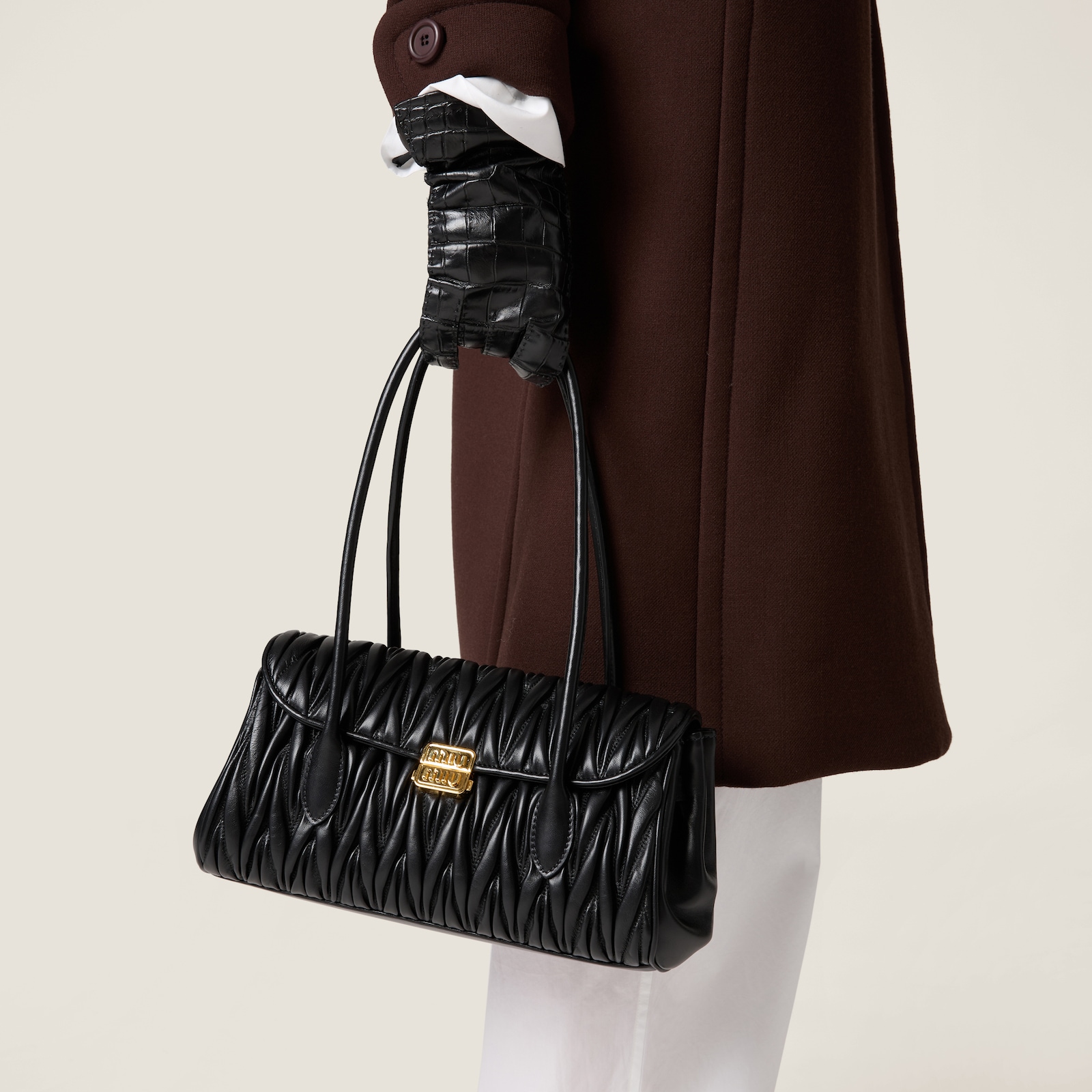 Black Matelassé Nappa Leather Shoulder Bag | Miu Miu