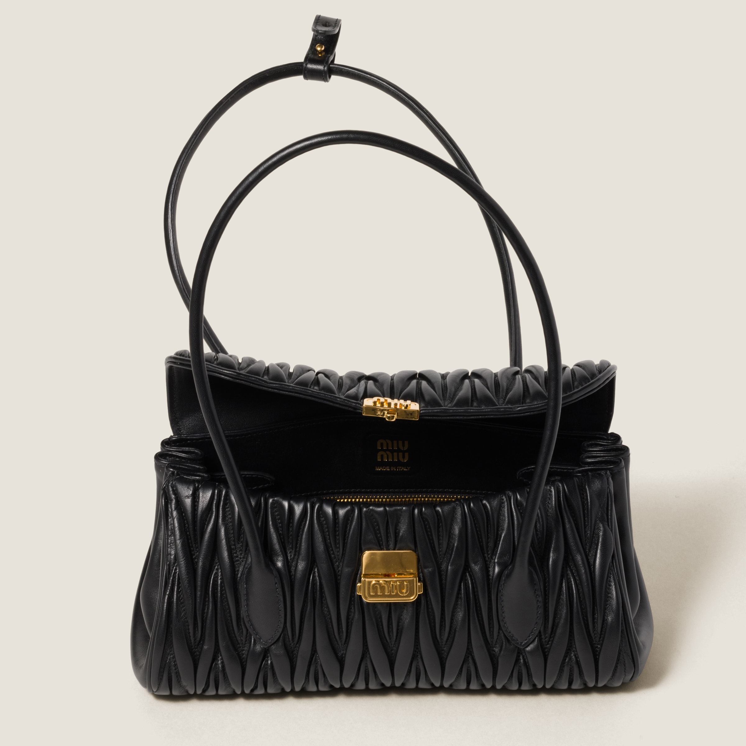 Black Matelassé Nappa Leather Shoulder Bag | Miu Miu
