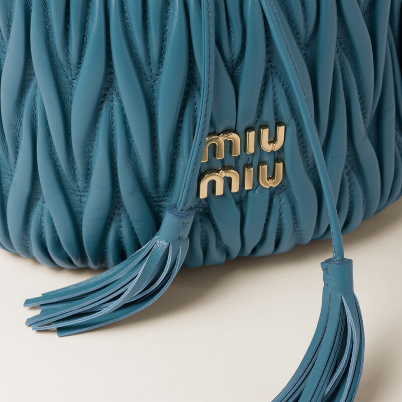Marina Blue Matelassé Nappa Leather Bucket Bag | Miu Miu