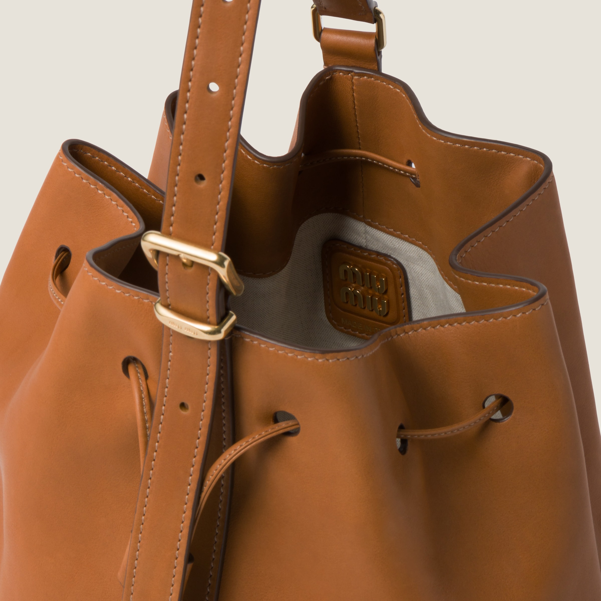 Cognac Leather Bucket Bag | Miu Miu