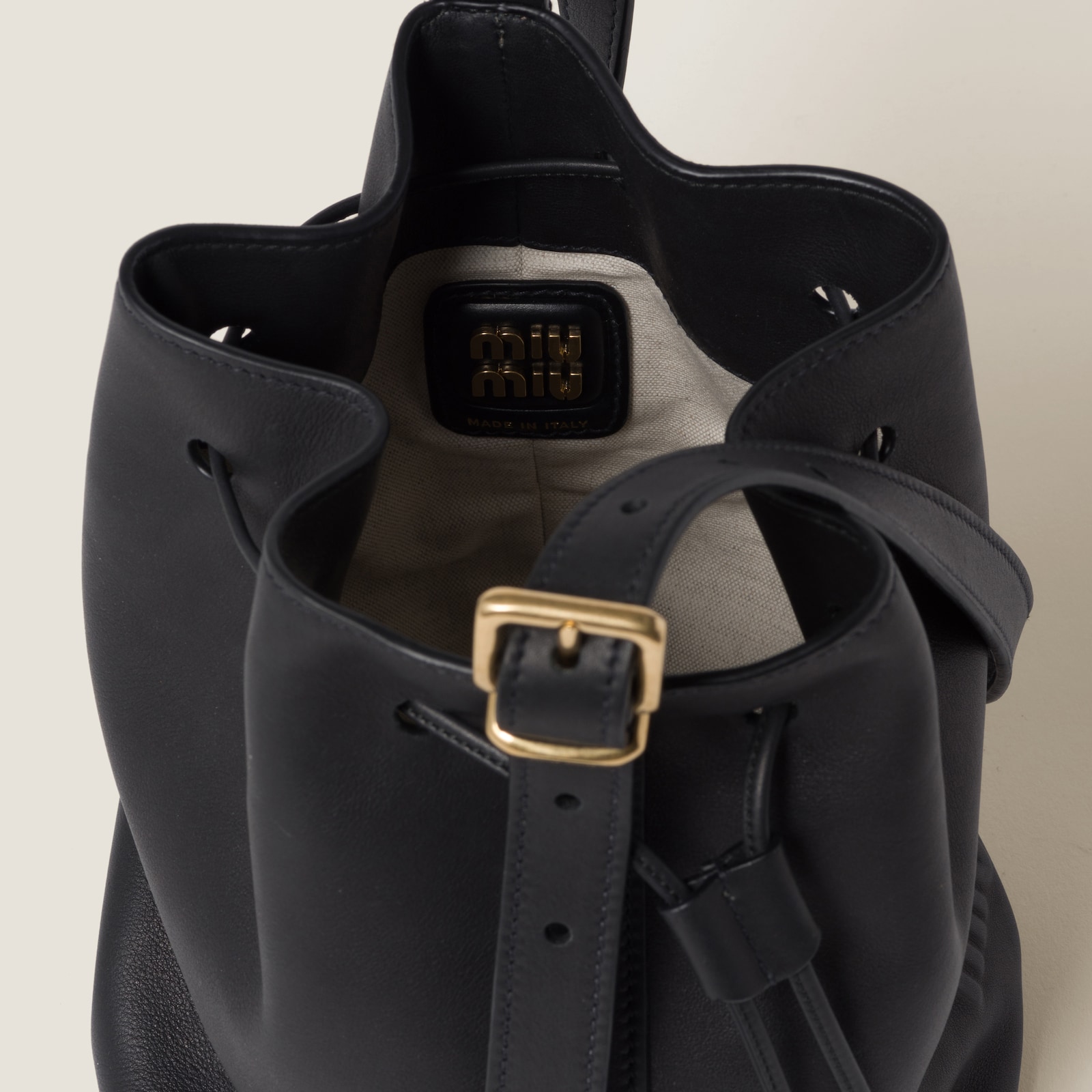 Black Leather Bucket Bag | Miu Miu